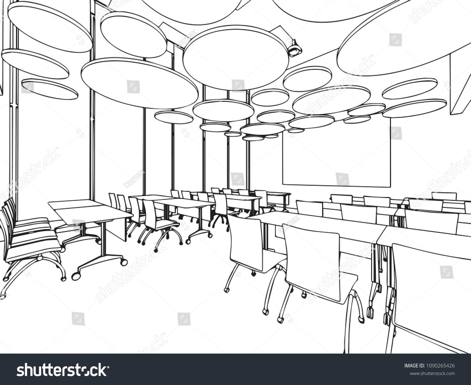 Interior Outline Wireframe Sketch Drawing Perspective Stock Vector ...
