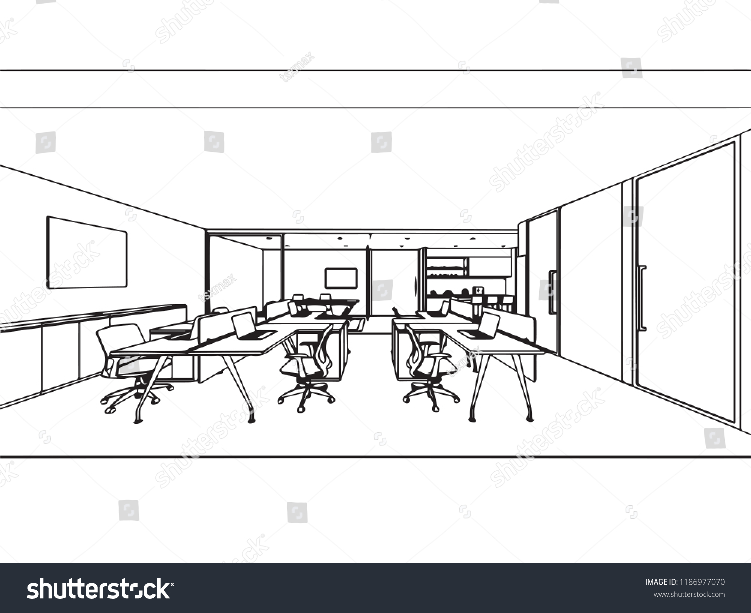 Interior Outline Wireframe Sketch Drawing Perspective: เวกเตอร์สต็อก ...