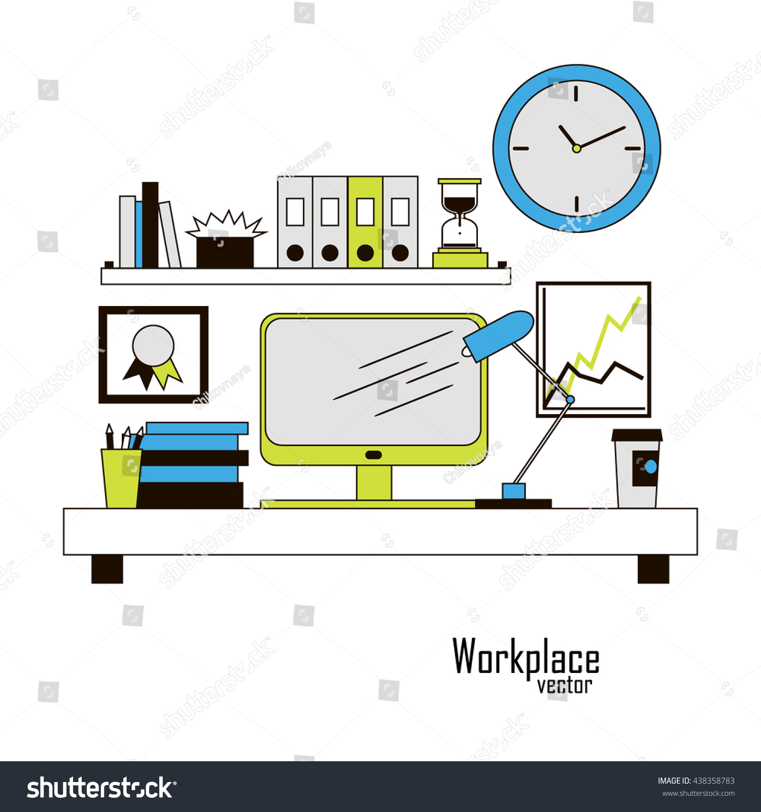 Interiors Room Workplace Design Vector: vector de stock (libre de ...