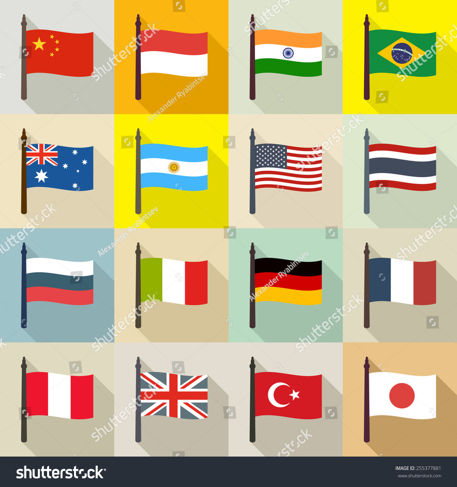 Fondo temático internacional con banderas: vector de stock (libre de ...