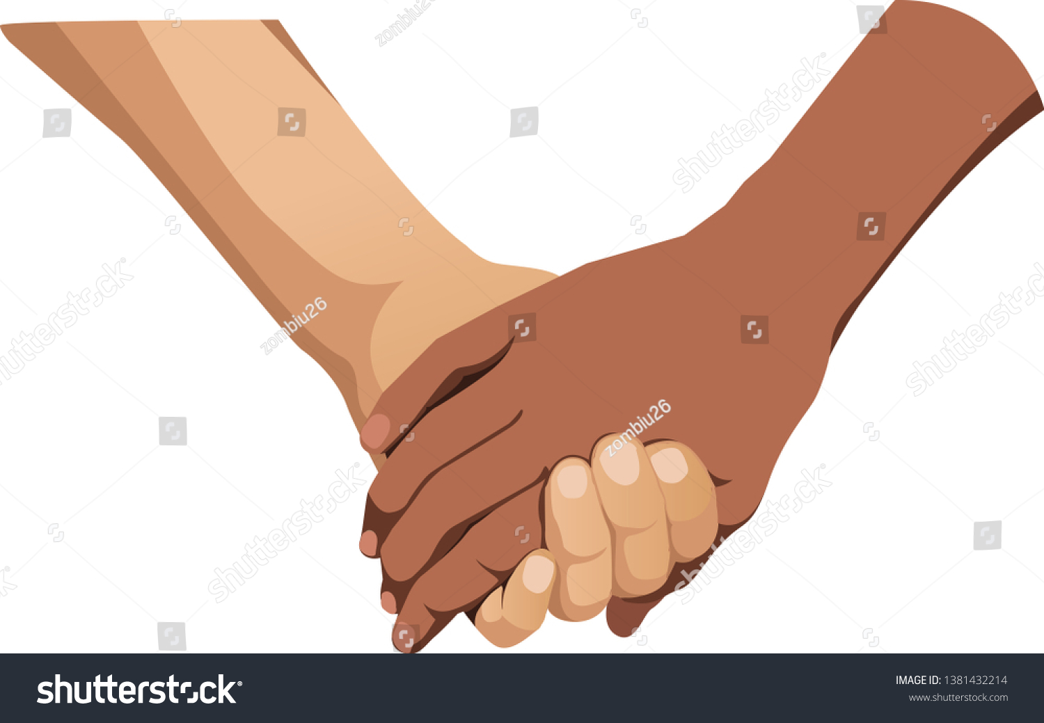 Interracial Holding Hands Vector Stock Vector (Royalty Free) 1381432214
