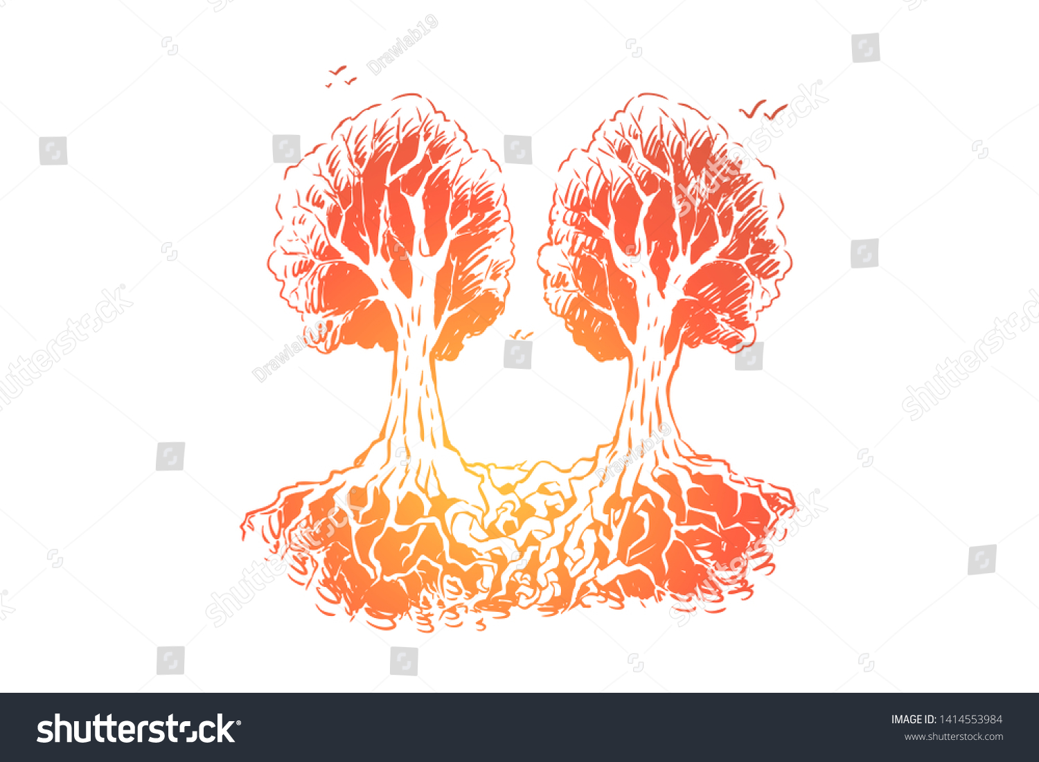 Intertwined Tree Roots Inseparable Objects Forever Stock Vector ...