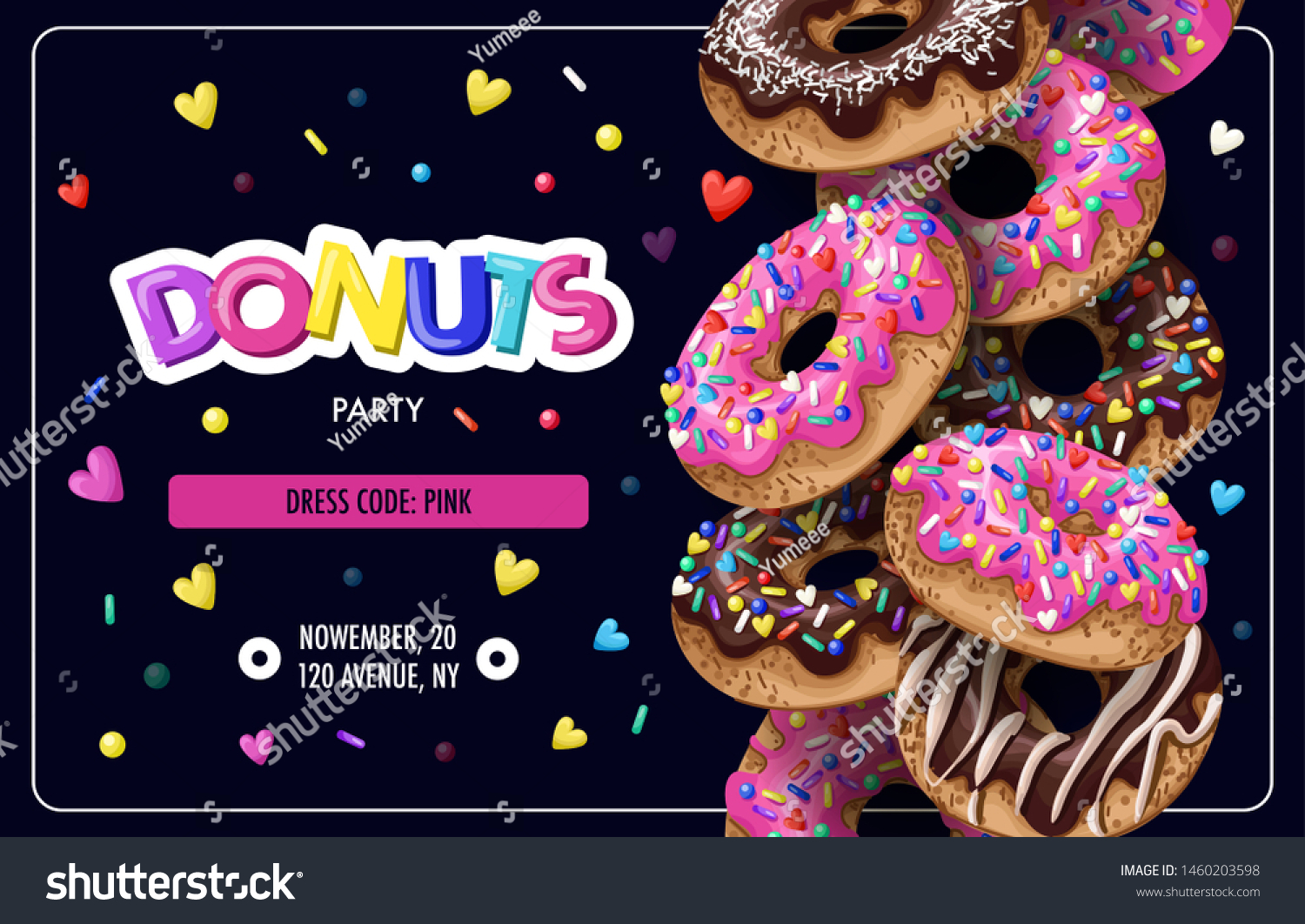 Invitation Donuts Party Flyer Vector Stock Vector (Royalty Free) 1460203598