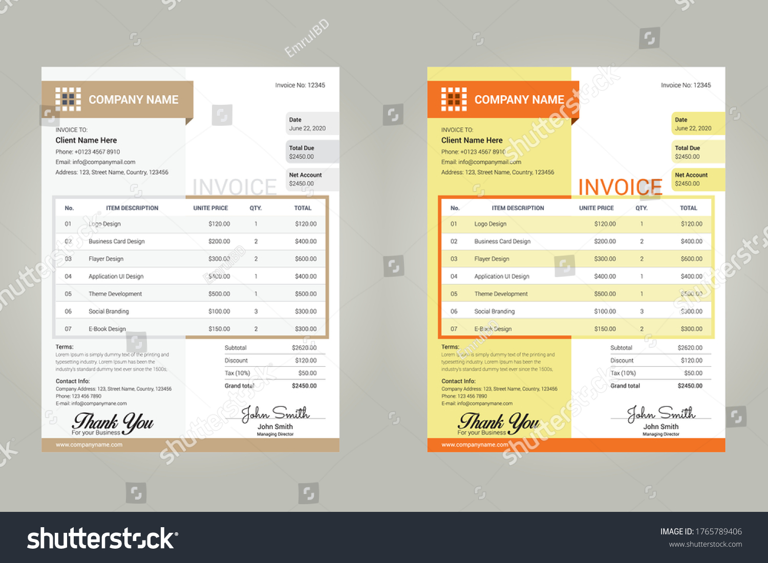Invoice Design Invoice Templates Receipt Calculation Stock Vector ...