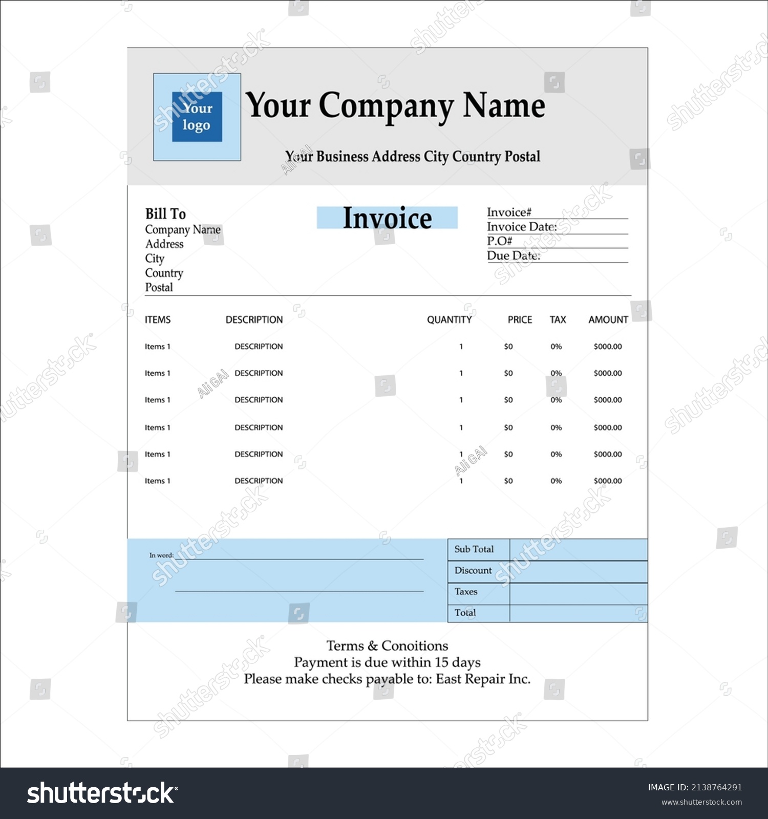 Invoice Design Bill Pad Template Stock Vector (Royalty Free) 2138764291 ...