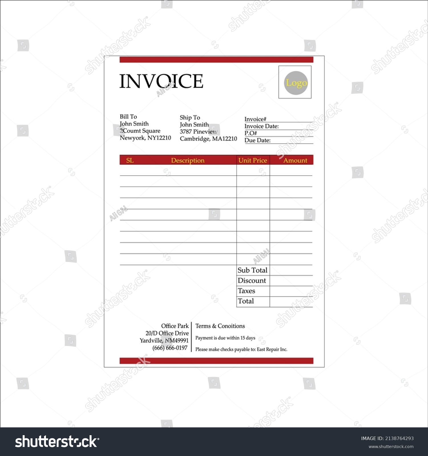Invoice Design Bill Pad Template Stock Vector (Royalty Free) 2138764293 ...
