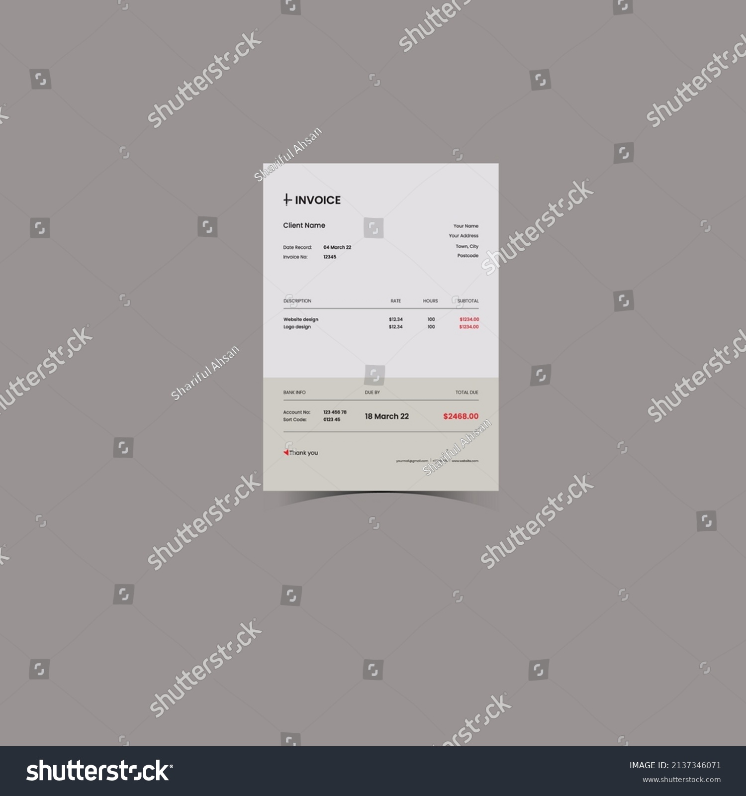 Invoice Template Vector Design Bill Designer Stock Vector (Royalty Free ...