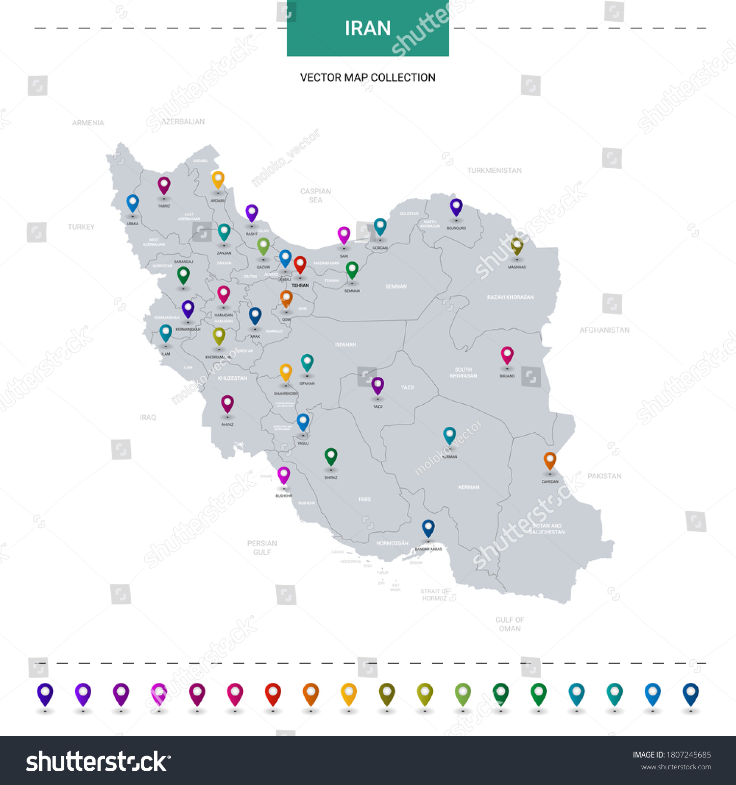Iran Map Location Pointer Marks Infographic Stock Vector (Royalty Free ...