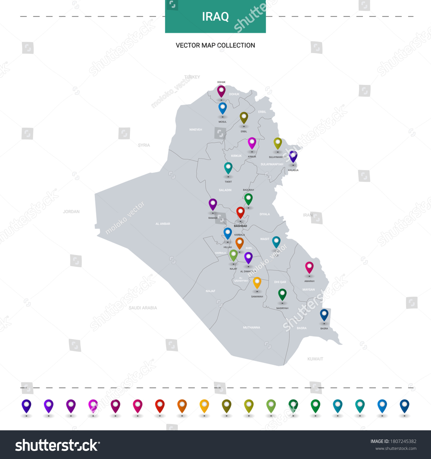 Iraq Map Location Pointer Marks Infographic Stock Vector (Royalty Free ...