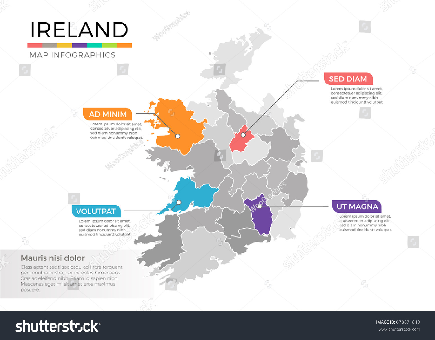 Ireland Map Infographics Vector Template Regions Stock Vector (Royalty ...