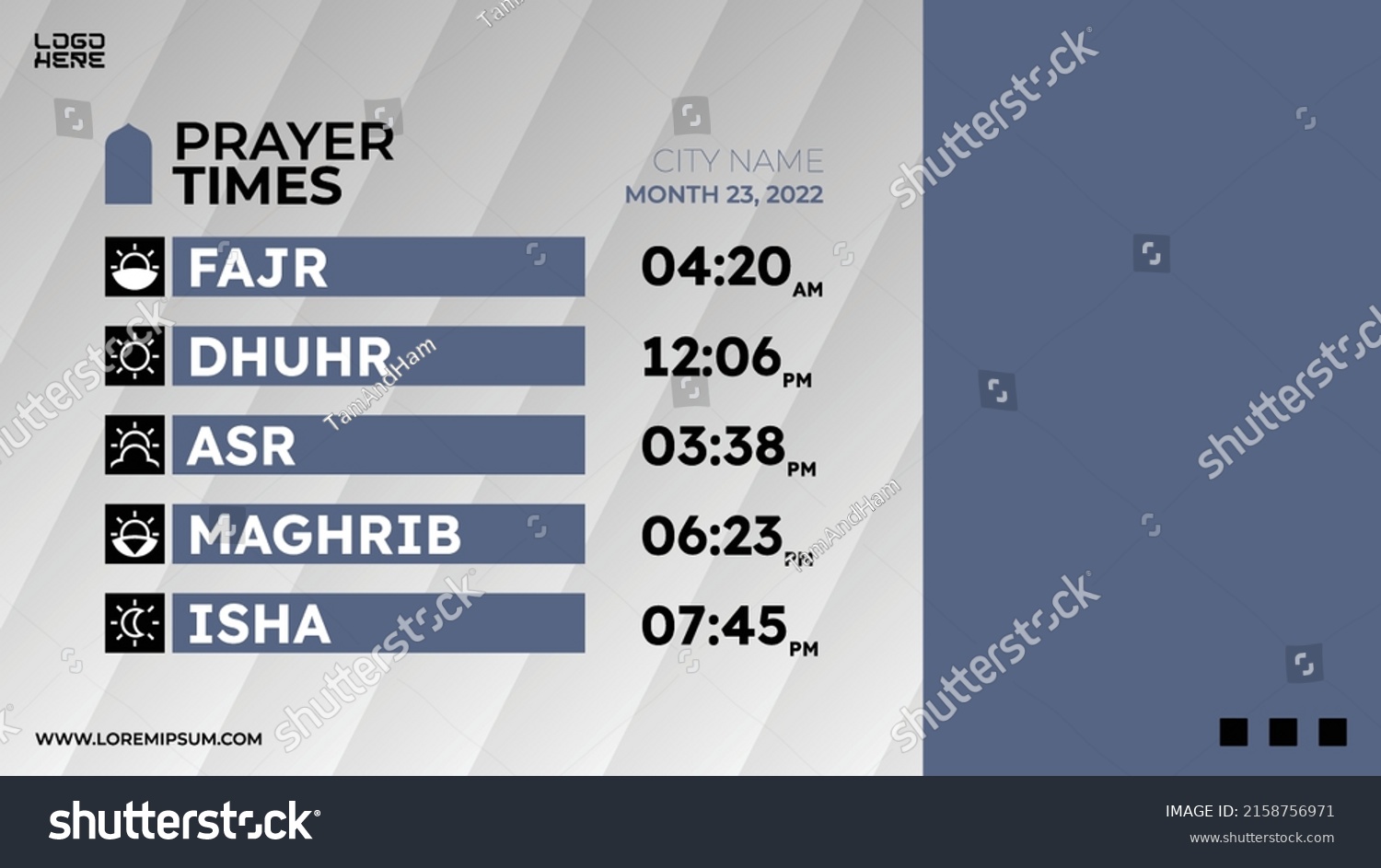 Islamic Prayer Time Schedule Banner Template Stock Vector (Royalty Free ...