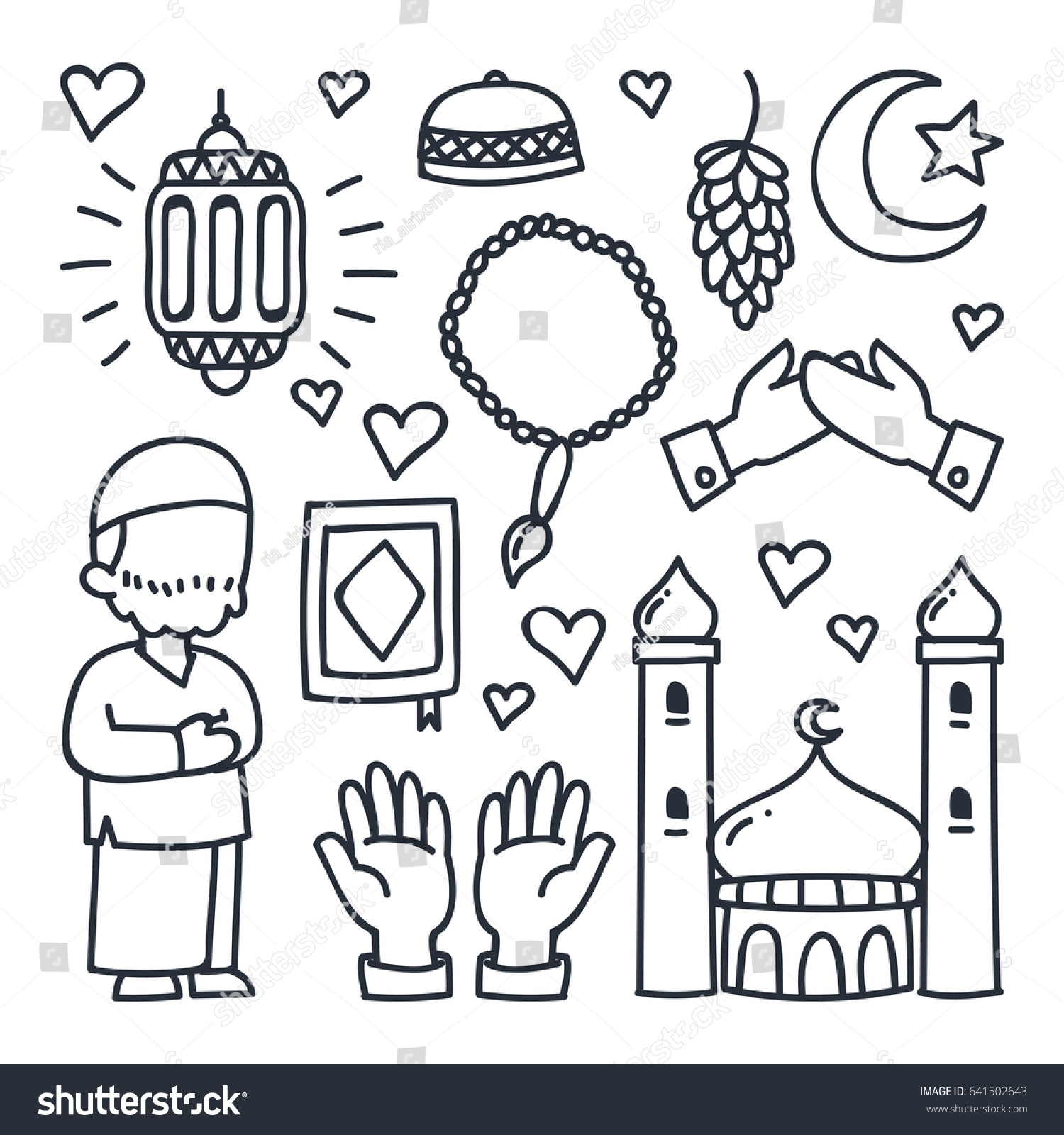 Islamic Theme Cartoon Doodle Stock Vector (Royalty Free) 641502643
