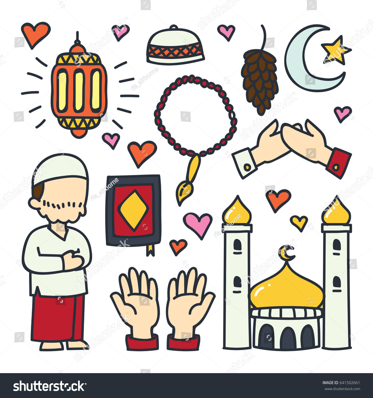 Islamic Theme Cartoon Doodle Stock Vector (Royalty Free) 641502661