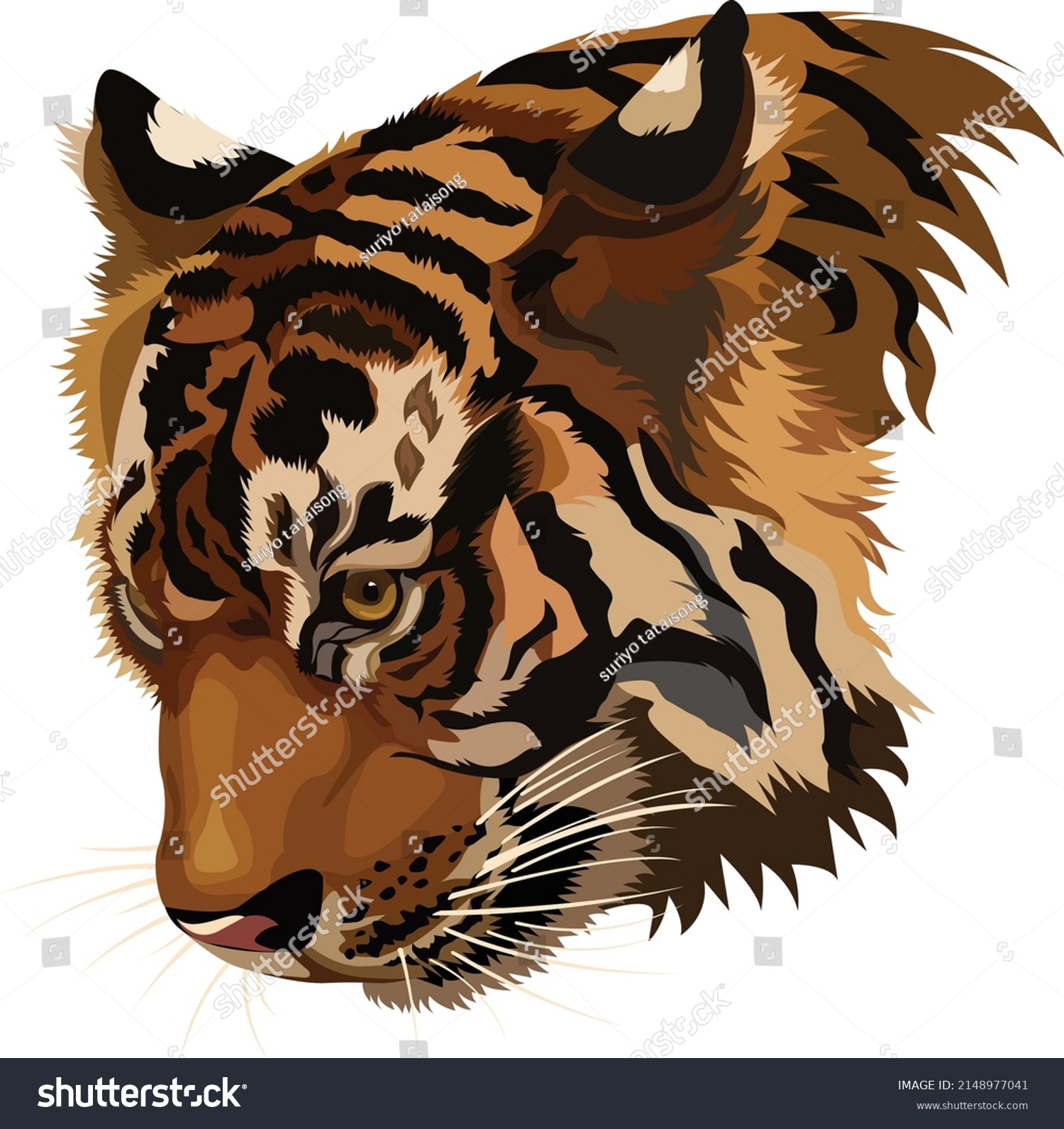 Isolated Vector Realistic Painted Tiger Head Stock Vector (Royalty Free ...