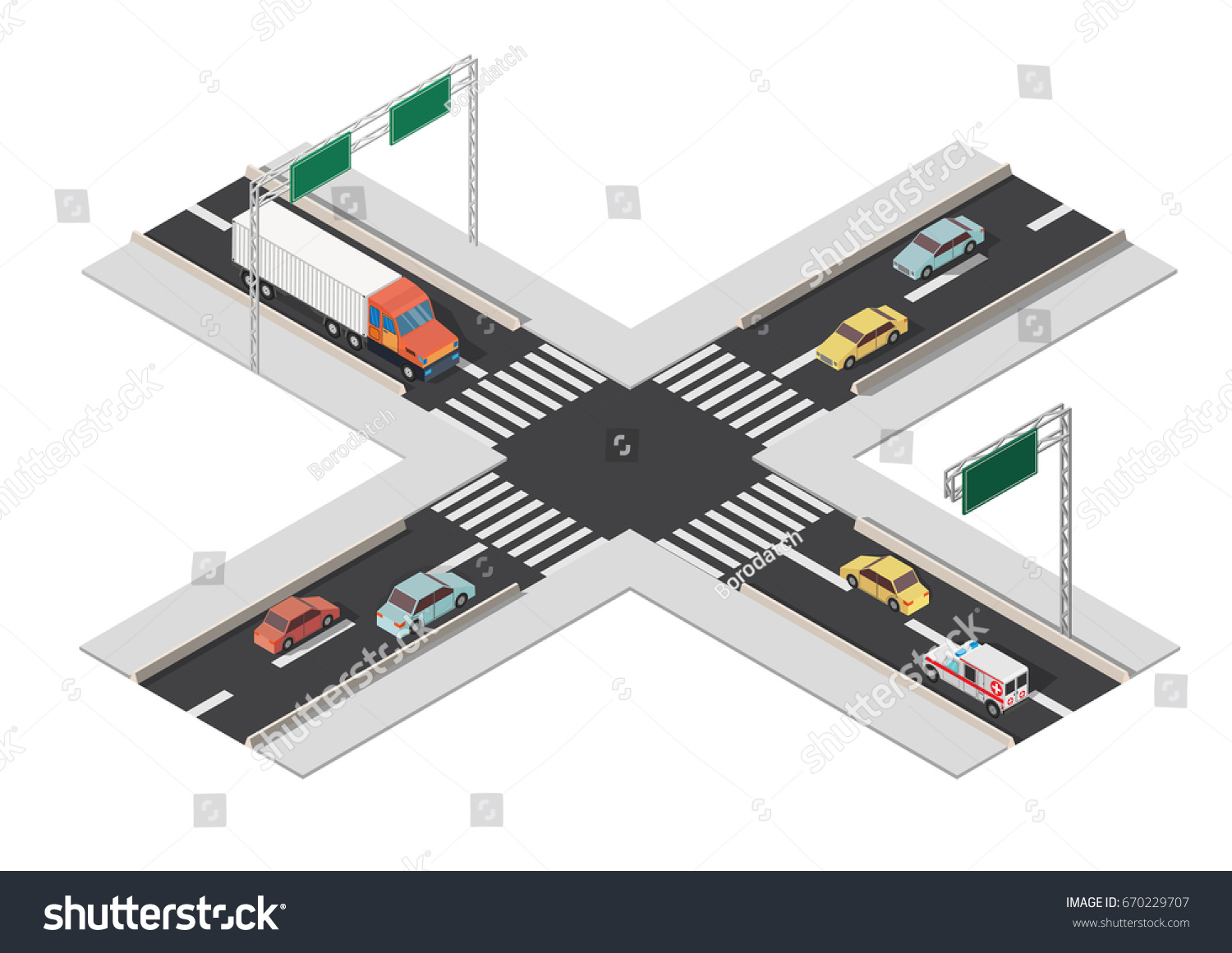 Isomertic City Intersection Road Markings Vector Stock Vector (Royalty ...