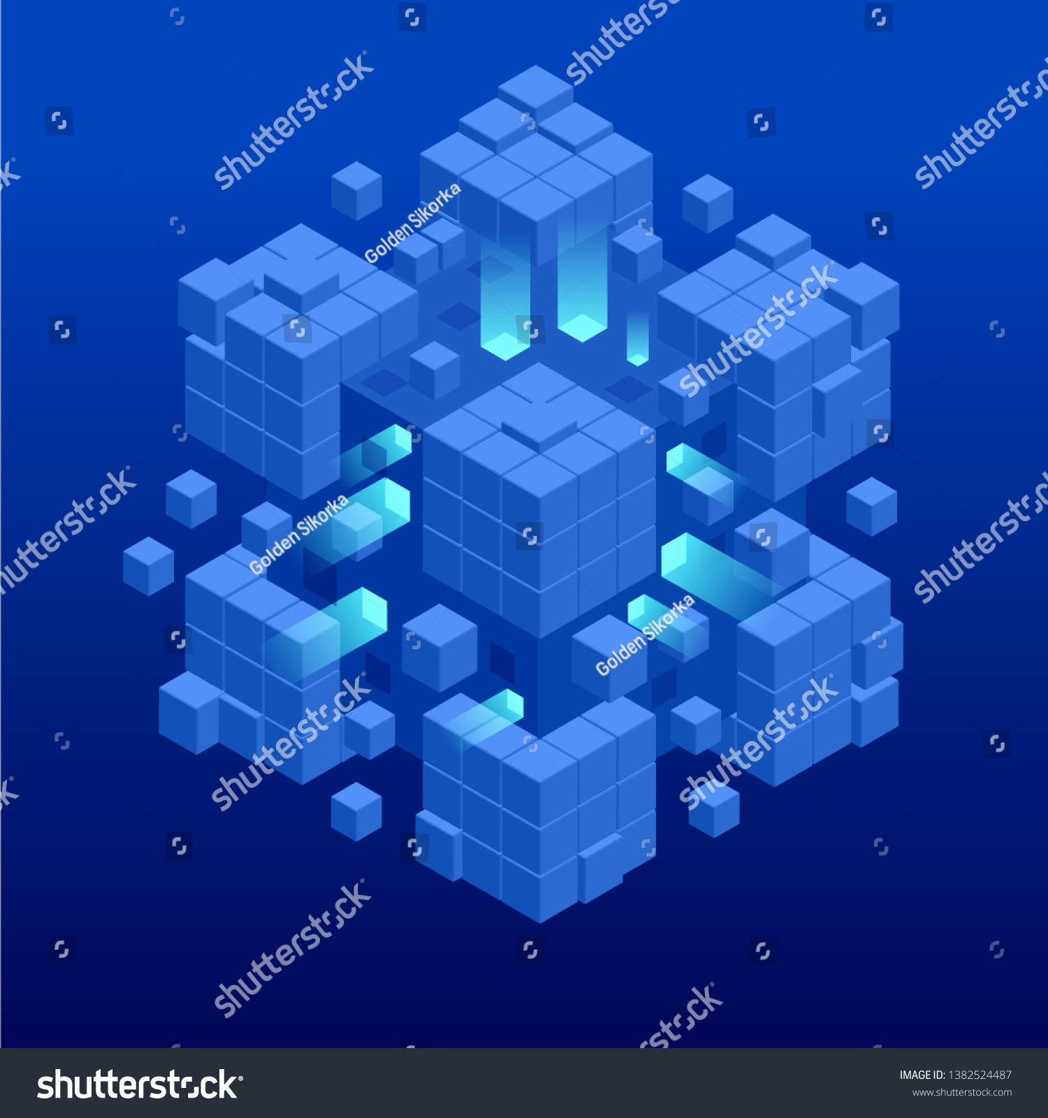 Isometric Abstract Blue Cube Design Digital Stock Vector (Royalty Free ...