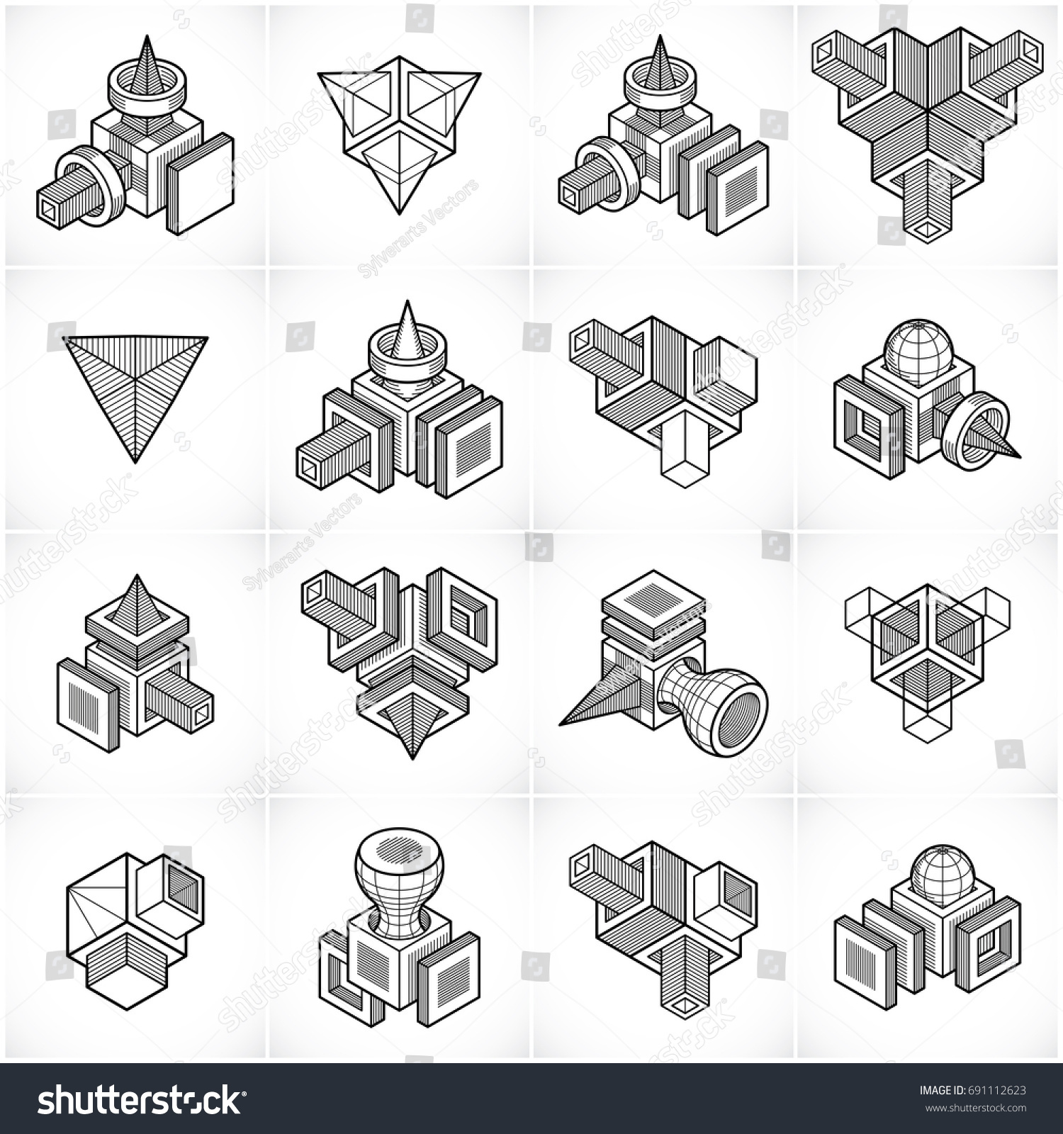 Isometric Abstract Vector Shapes Set Stock Vector (Royalty Free) 691112623