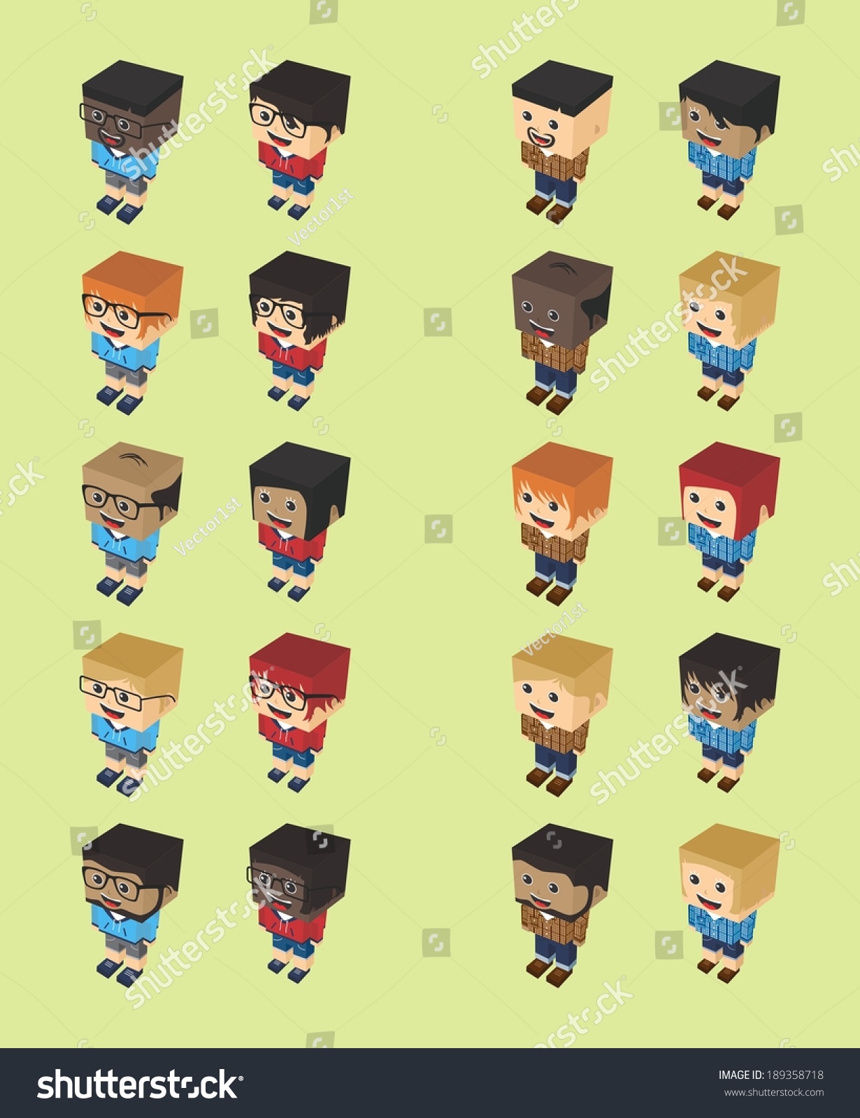 Isometric Block Cartoon Character Pack Stock Vector (Royalty Free ...