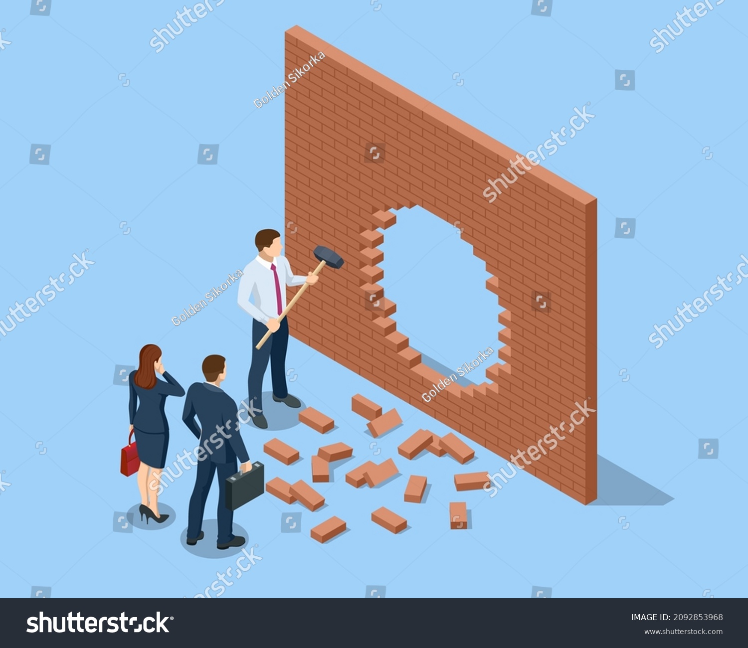 Isometric Breaking Wall Alternative Solution Problem Stock Vector ...