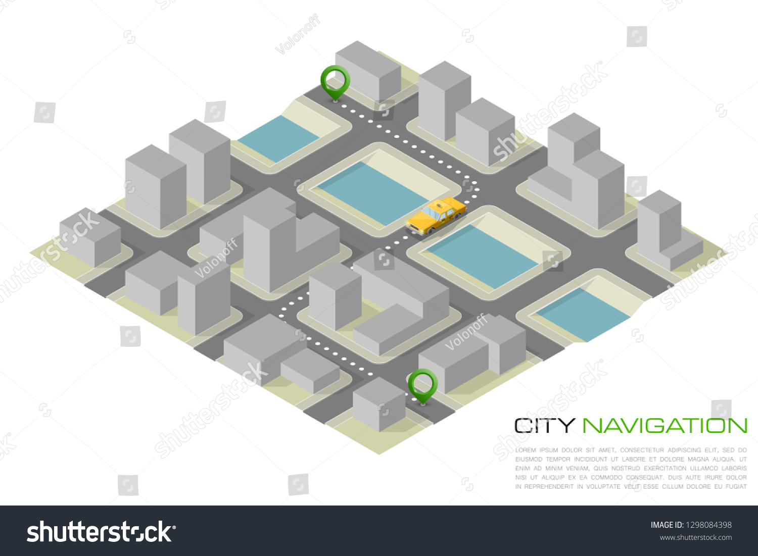 Isometric City Map Navigation Point Markers Stock Vector (Royalty Free ...