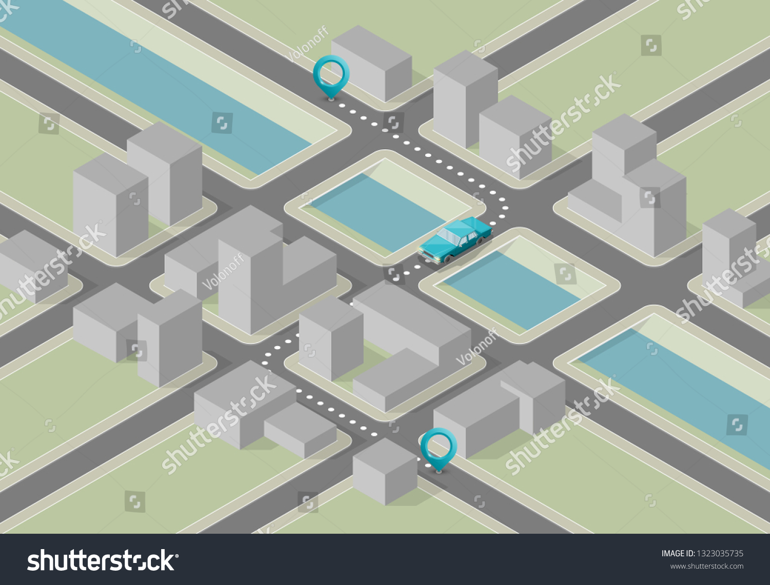 Isometric City Map Navigation Point Markers Stock Vector (Royalty Free ...