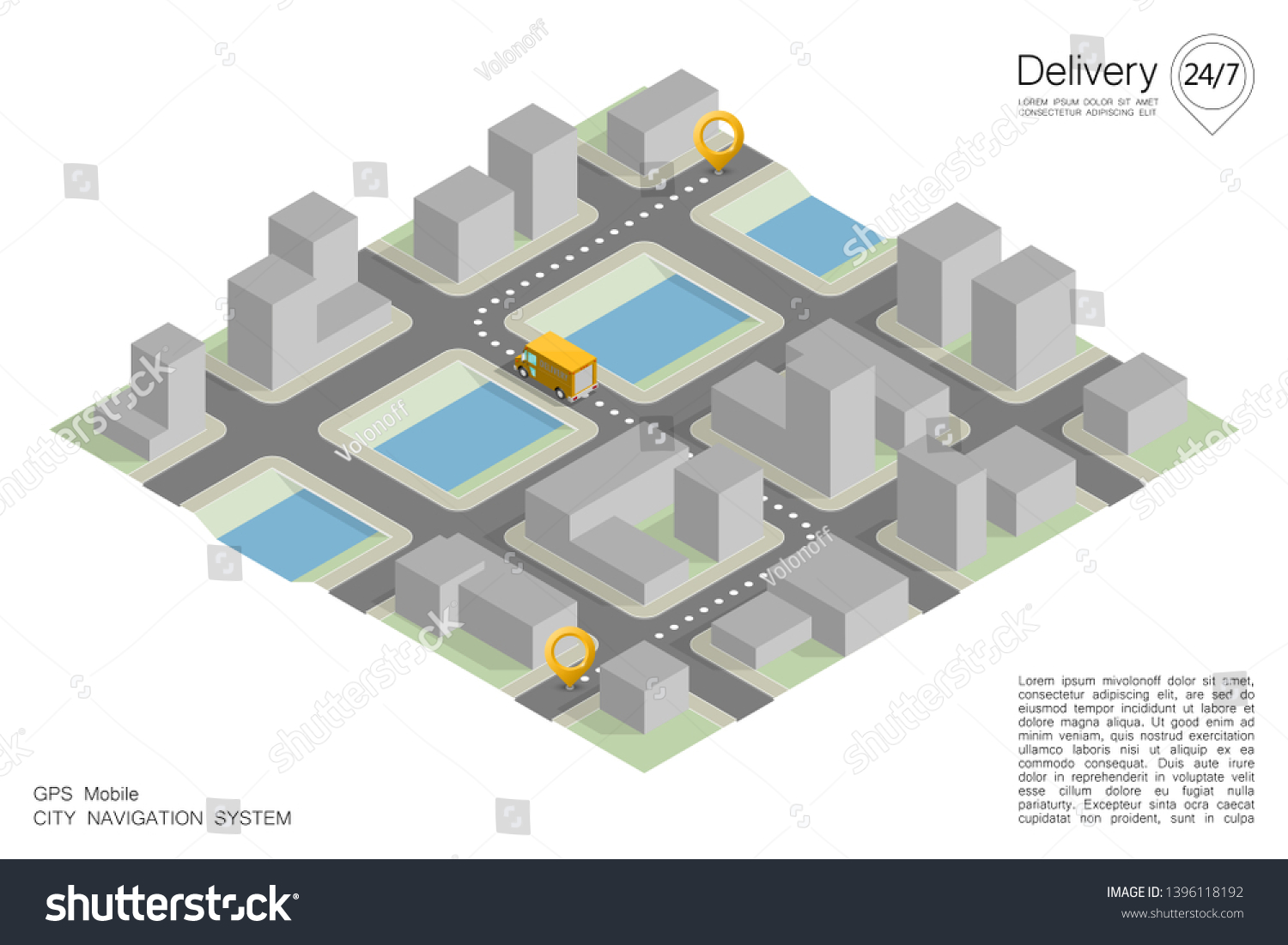 Isometric City Map Navigation Point Markers Stock Vector (Royalty Free ...