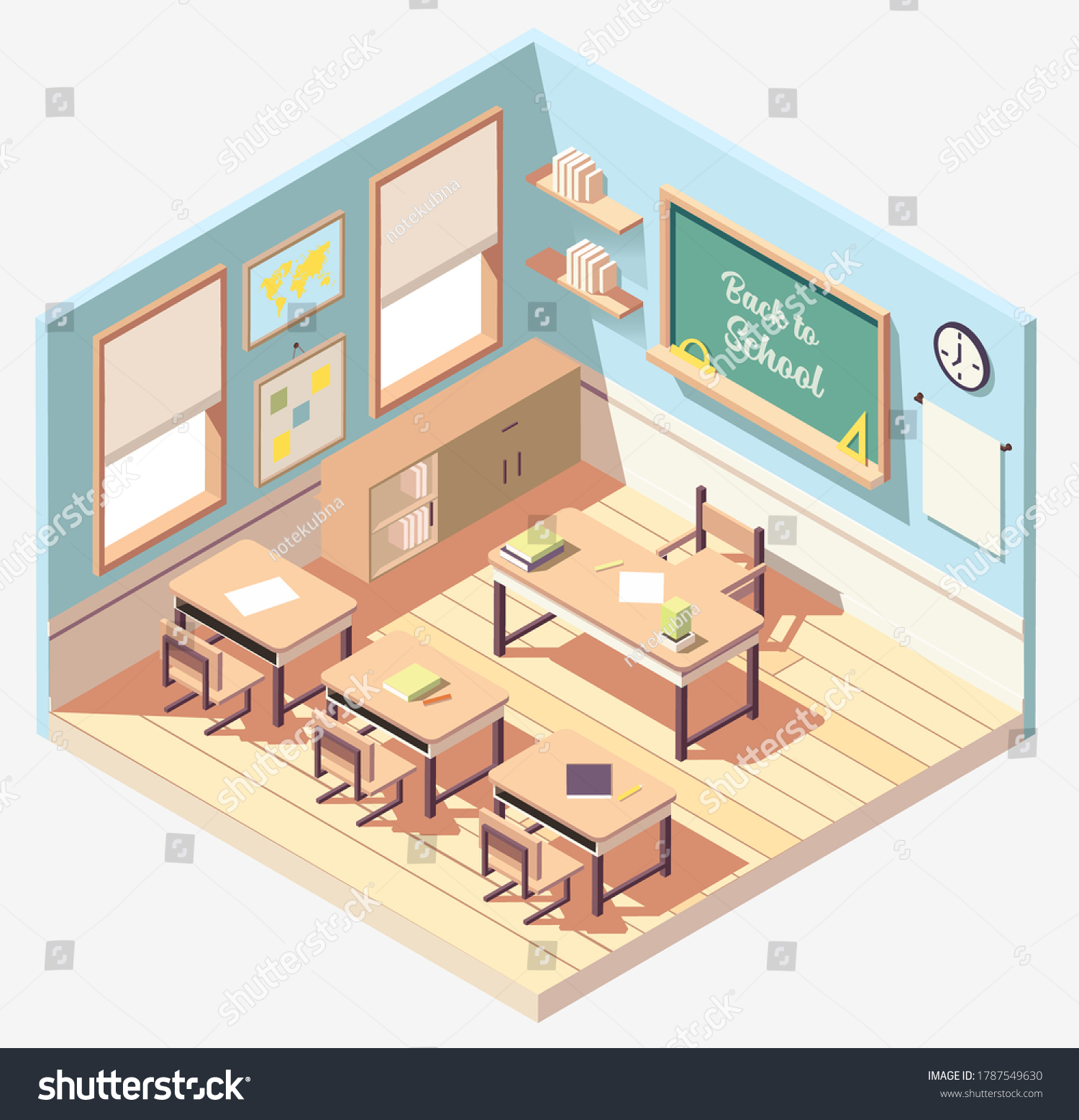 Isometric Class Room Interior Board Desk Stock Vector (Royalty Free ...