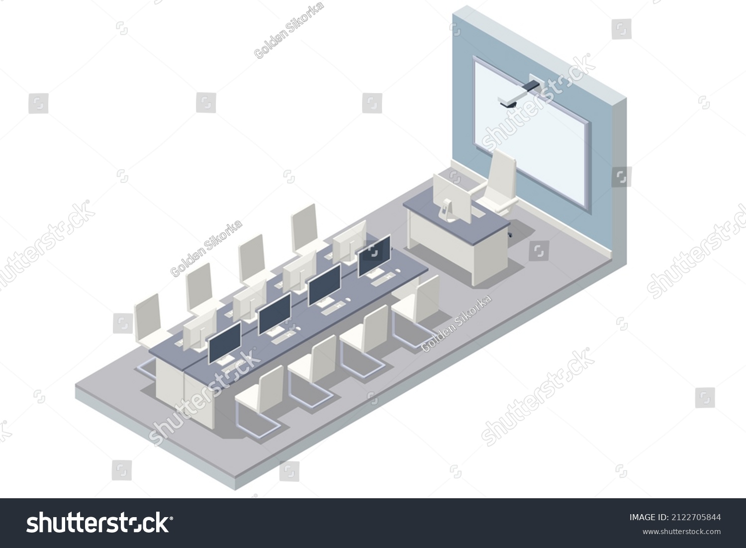 Isometric Computer Lab Computer Education Classroom Stock Vector ...