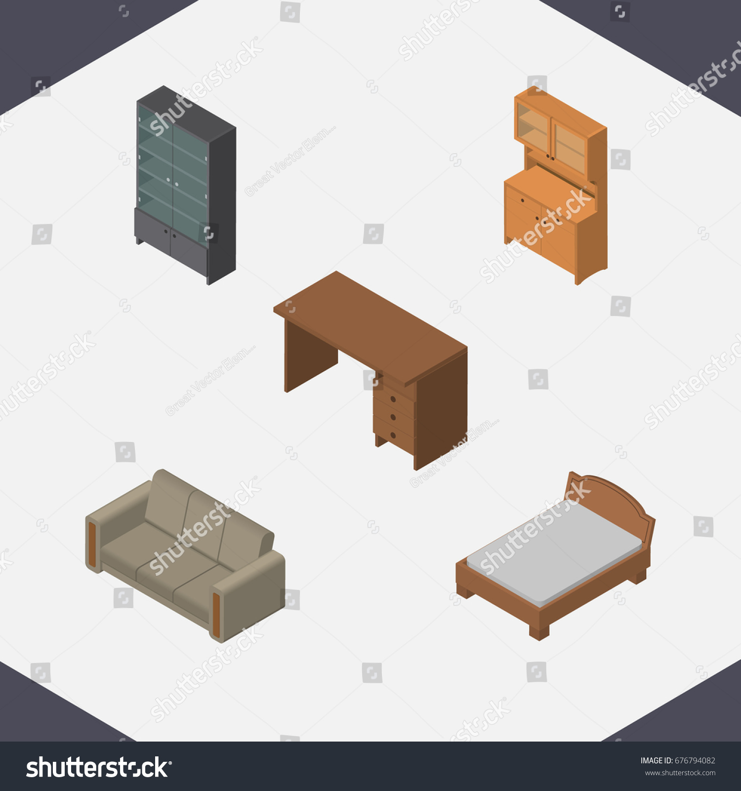 Isometric Design Set Cupboard Couch Table: vector de stock (libre de ...