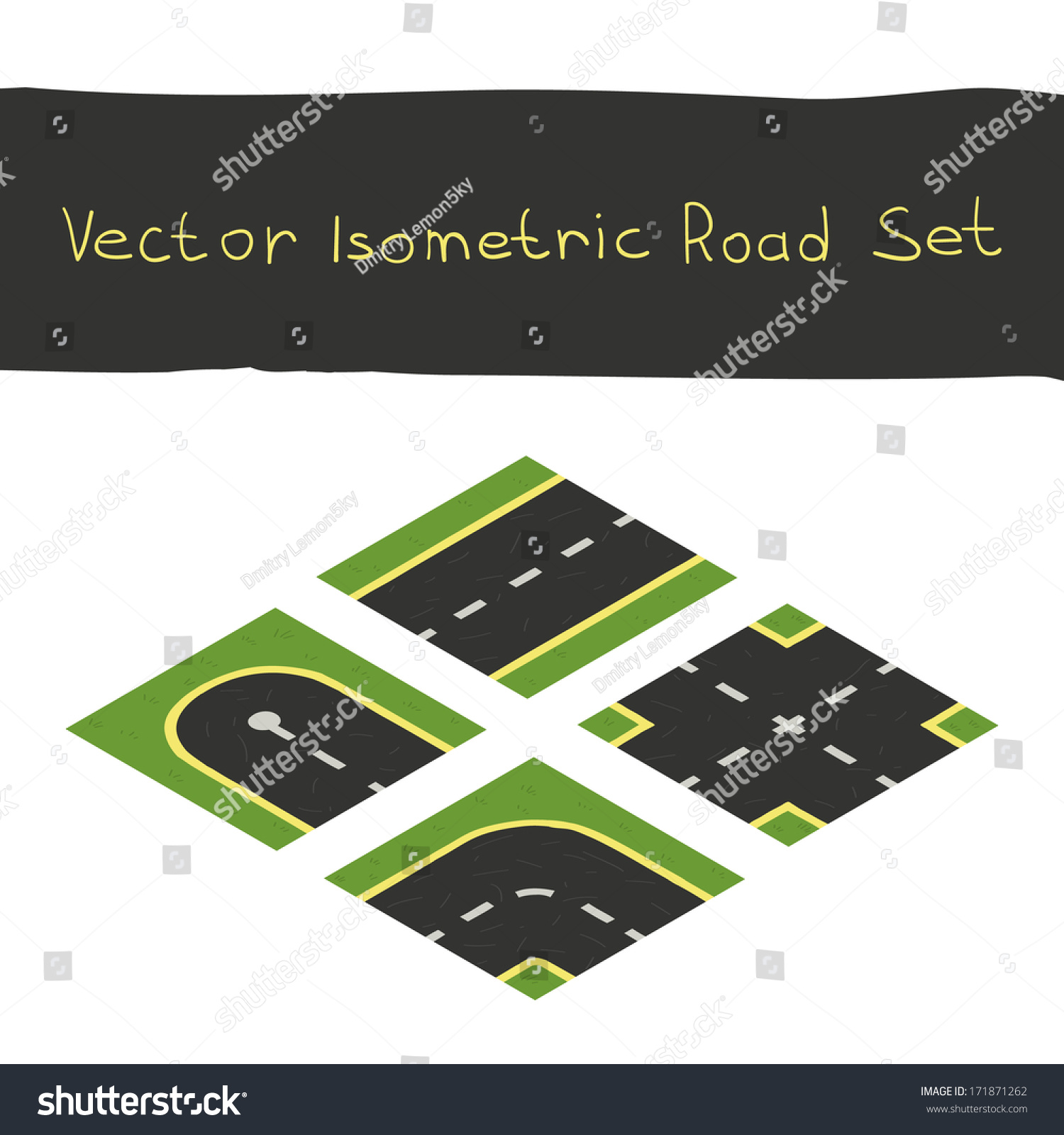 Isometric Game Road Elements Set Vector Stock Vector (Royalty Free ...