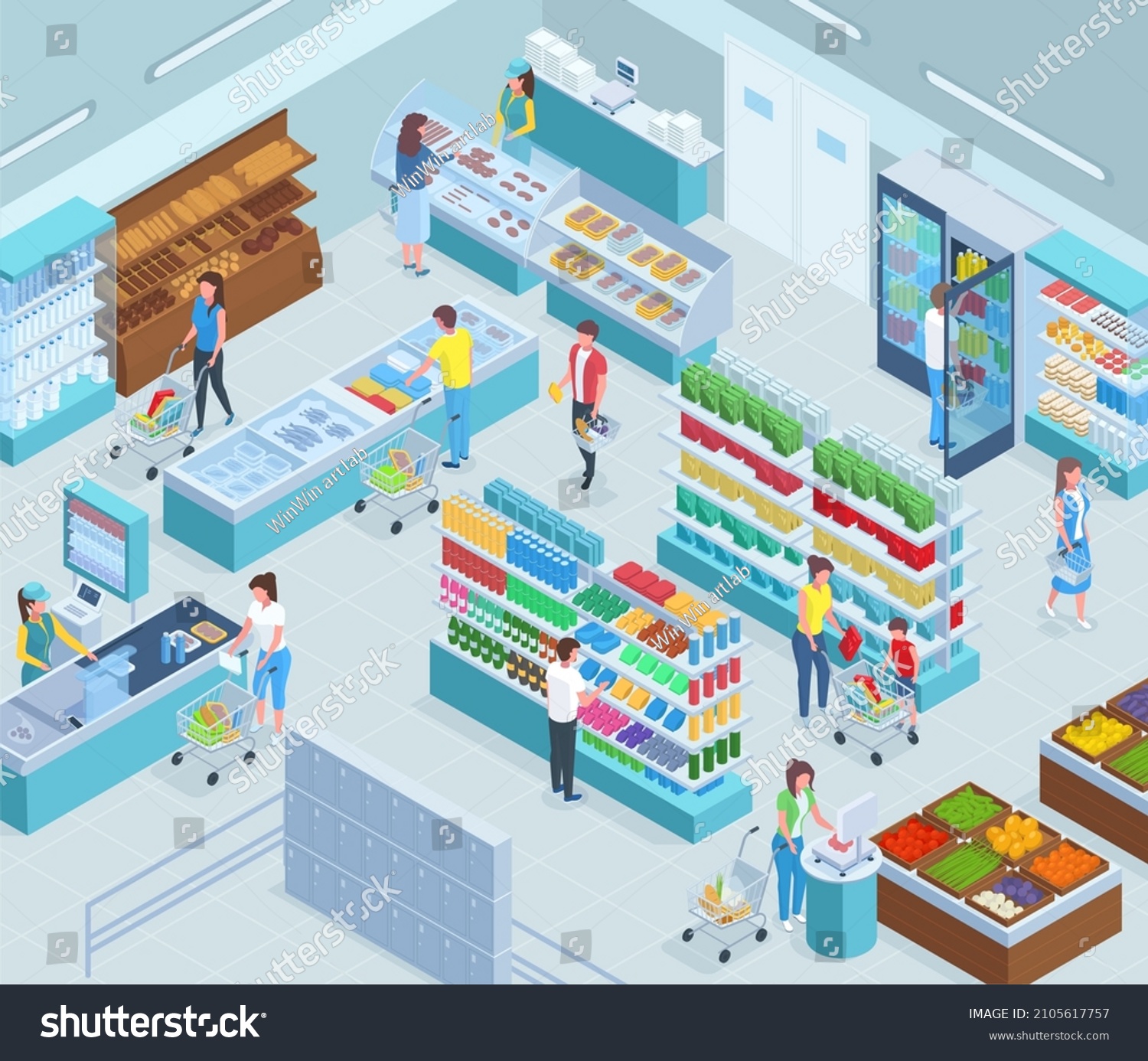 Isometric Grocery Market Interior Supermarket Showcase Stock Vector ... Isometric Grocery Market Interior Supermarket Showcase Stock Vector ...