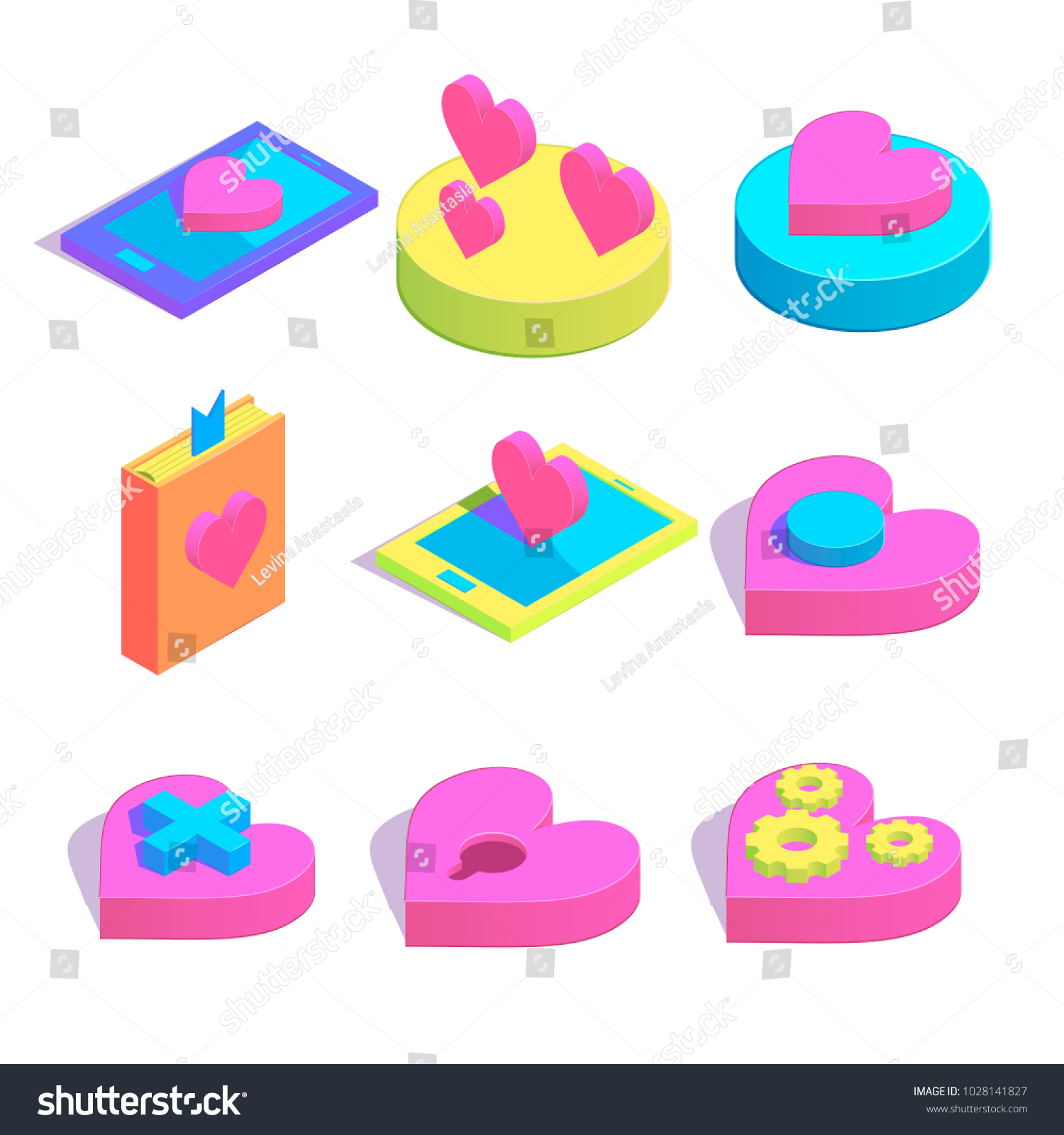 Isometric Heart Complex Icon Set Concept Stock Vector (Royalty Free ...