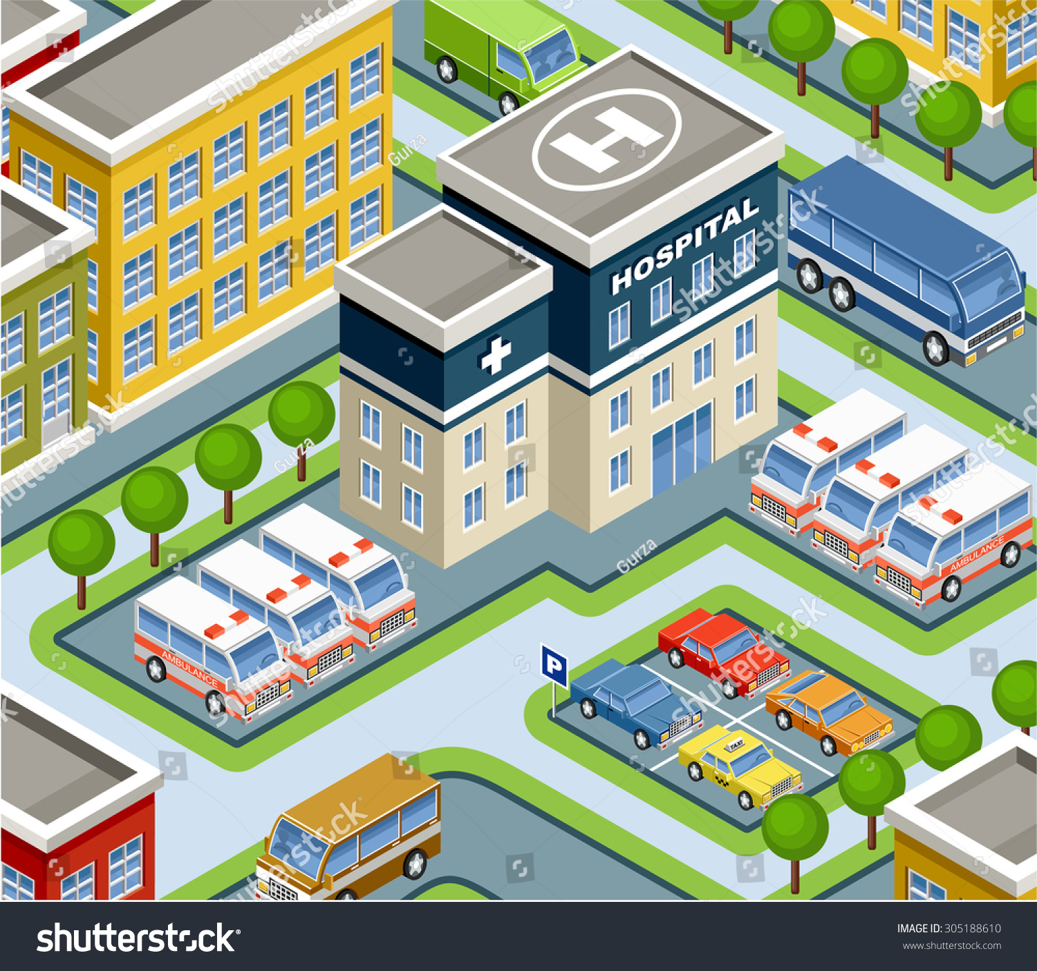 Isometric Hospital Vector Stock Vector (Royalty Free) 305188610 ...