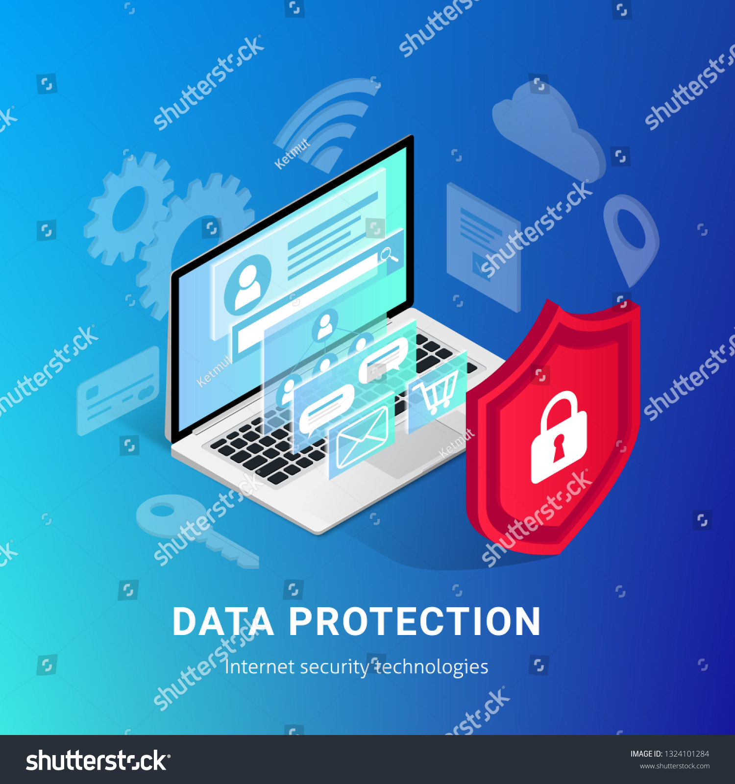 Isometric Internet Security Banner On Gradient Stock Vector (Royalty ...