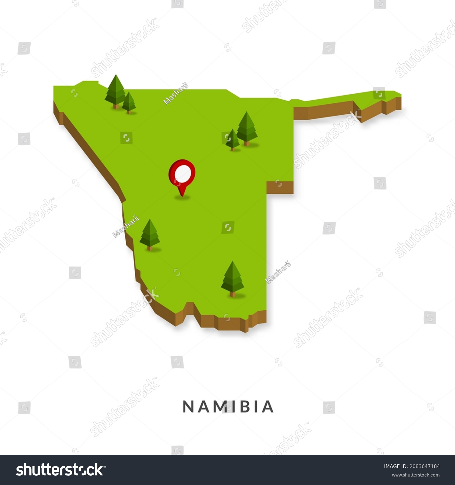 Vektor Stok Isometric Map Namibia Simple 3d Map (Tanpa Royalti ...