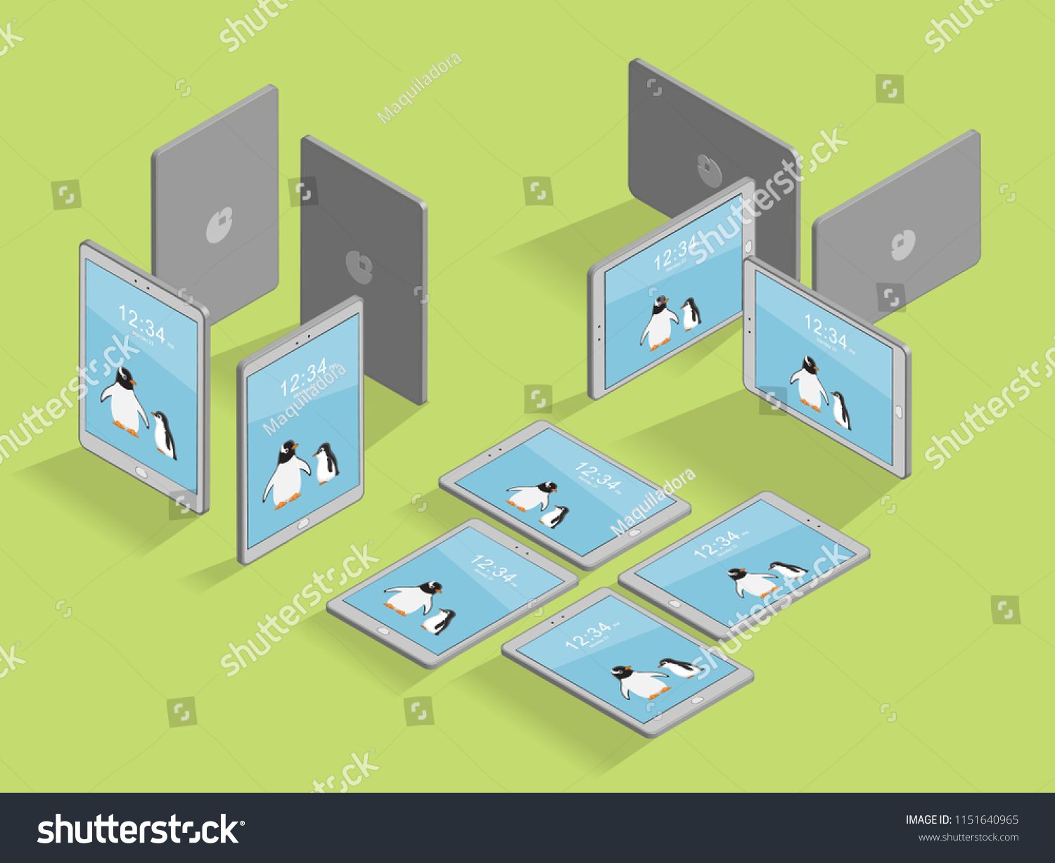 Isometric Penguin Tablet Various Views Vector Stock Vector (Royalty ...