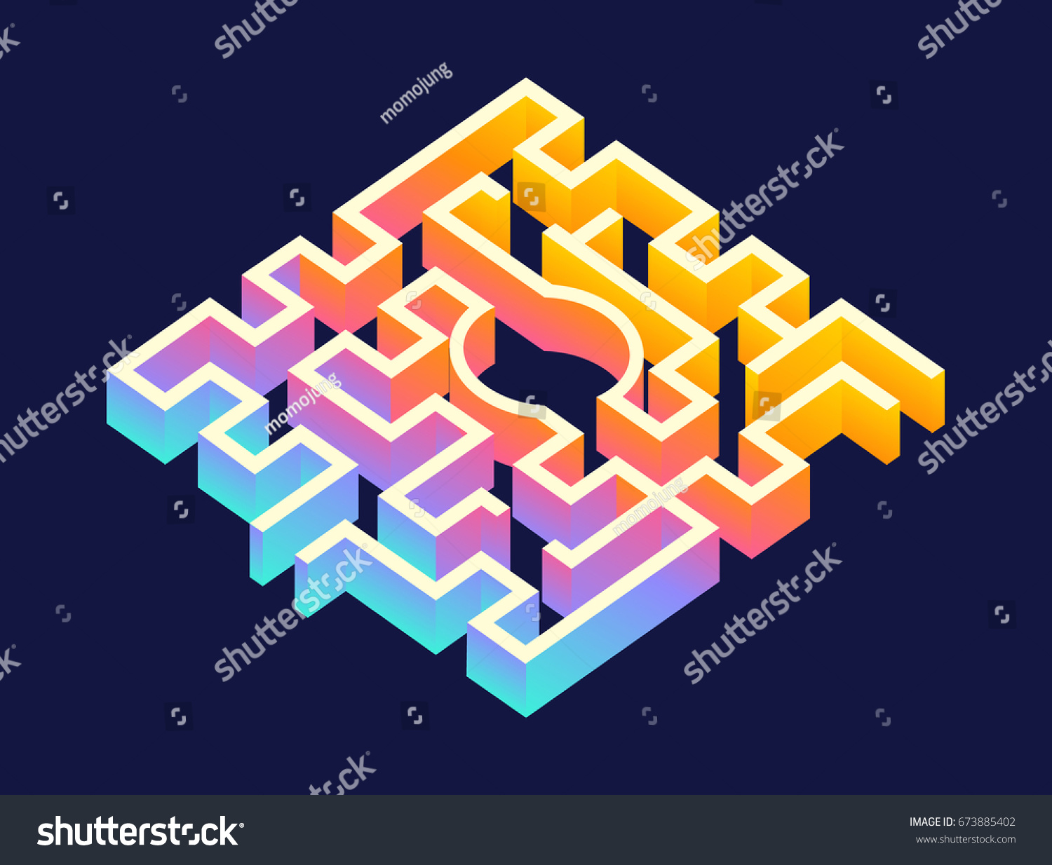 Isometric Rainbow Maze Labyrinth Stock Vector (Royalty Free) 673885402