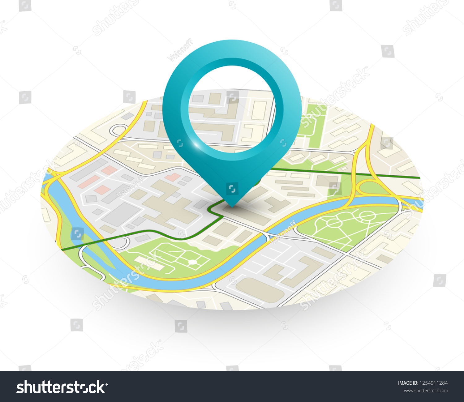 Isometric Round City Map Navigation Point Stock Vector (Royalty Free ...