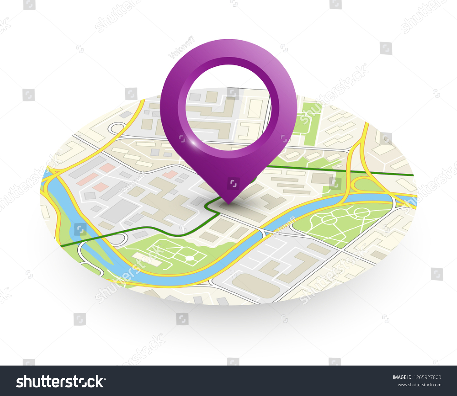 Isometric Round City Map Navigation Point Stock Vector (Royalty Free ...