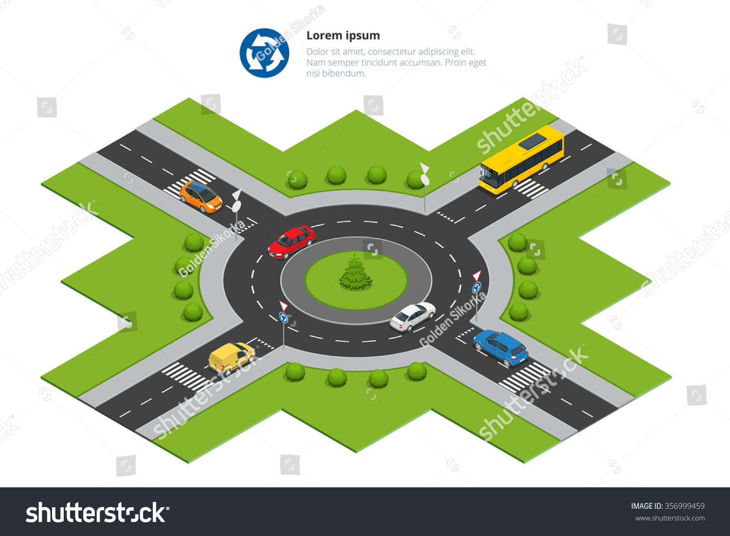 Isometric Roundabout Circular Intersection Junction Which Stock Vector ...