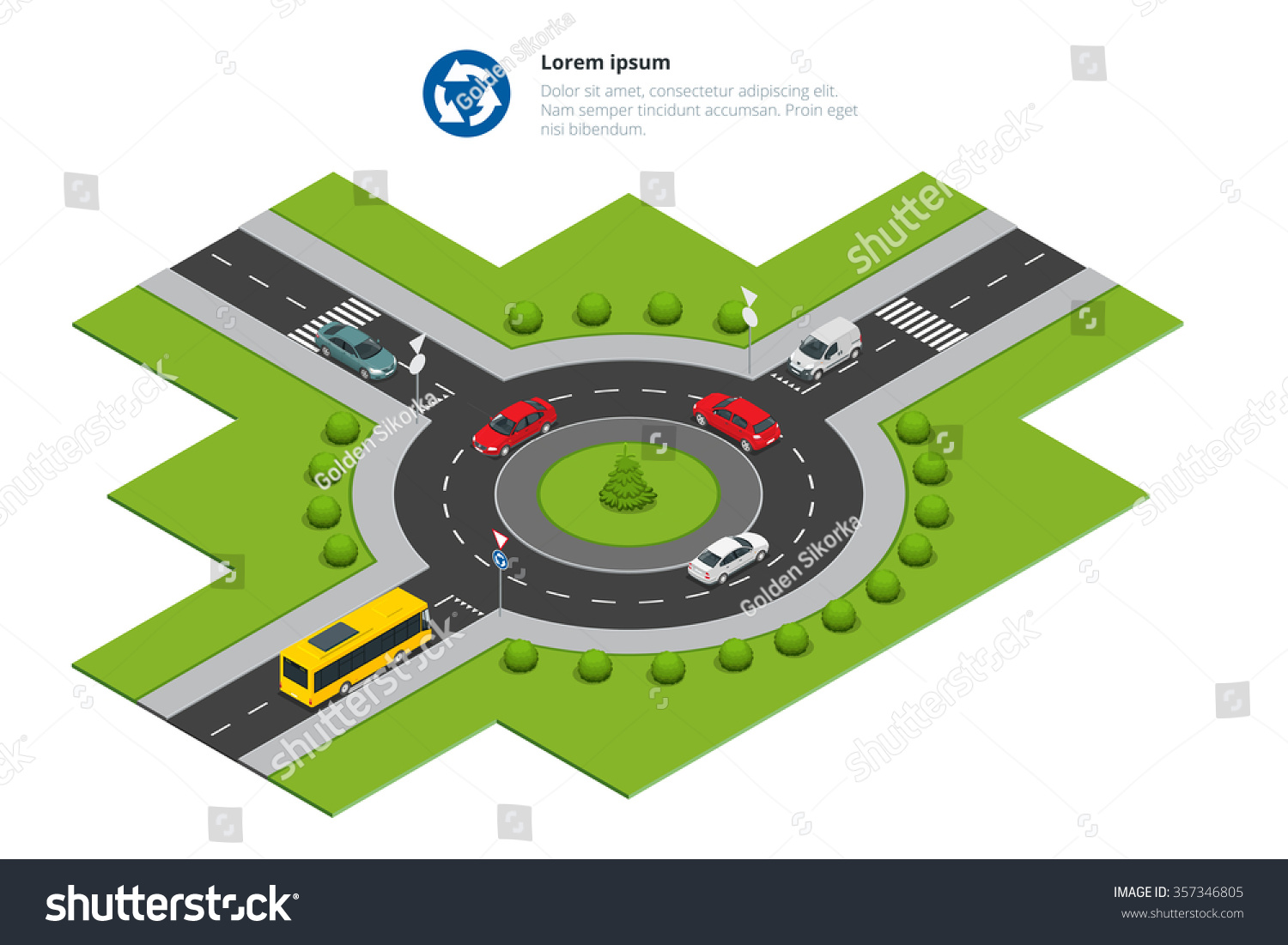 Isometric Roundabout Circular Intersection Junction Which 스톡 벡터(로열티 프리 ...