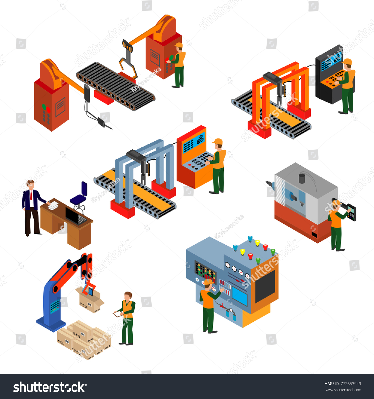 Isometric Set Mechanical Equipment Metal Processing Stock Vector ...