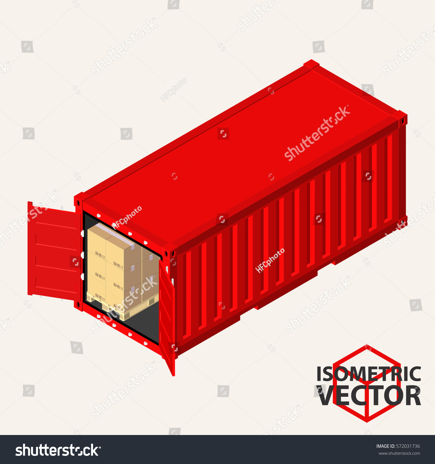 Isometric Shipping Container Loaded Some Box Stock Vector (Royalty Free ...