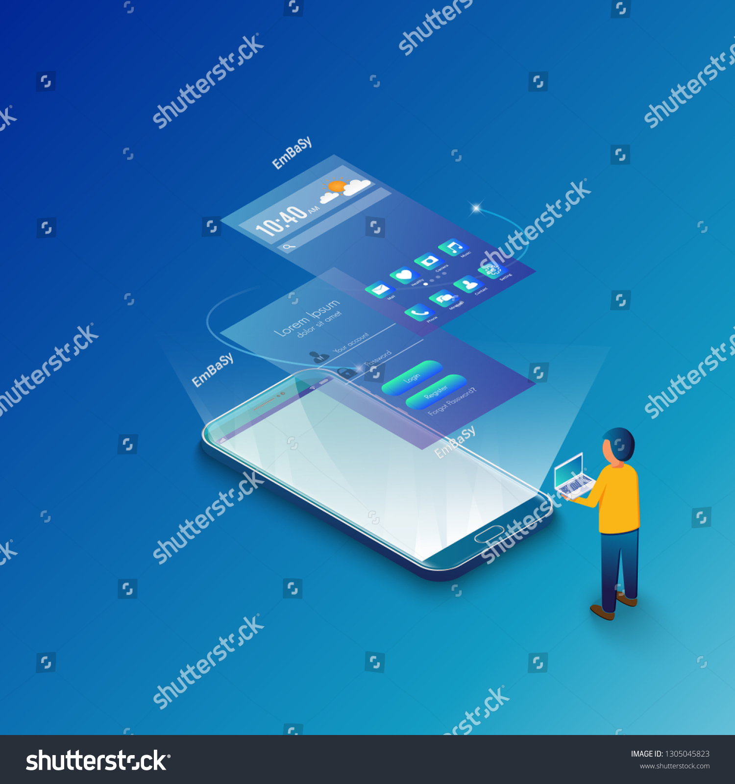 Isometric Ui Flowchart Mockup Mobile Application Stock Vector (Royalty ...