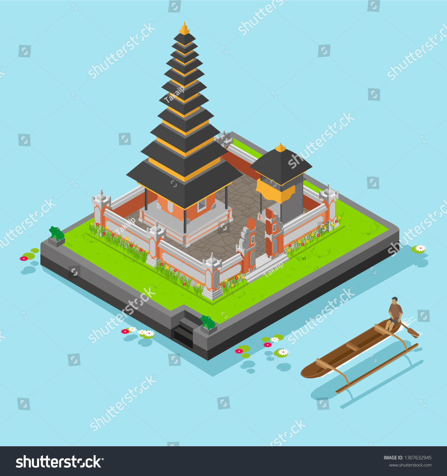 Isometric Ulun Danu Temple Stock Vector (Royalty Free) 1307632945