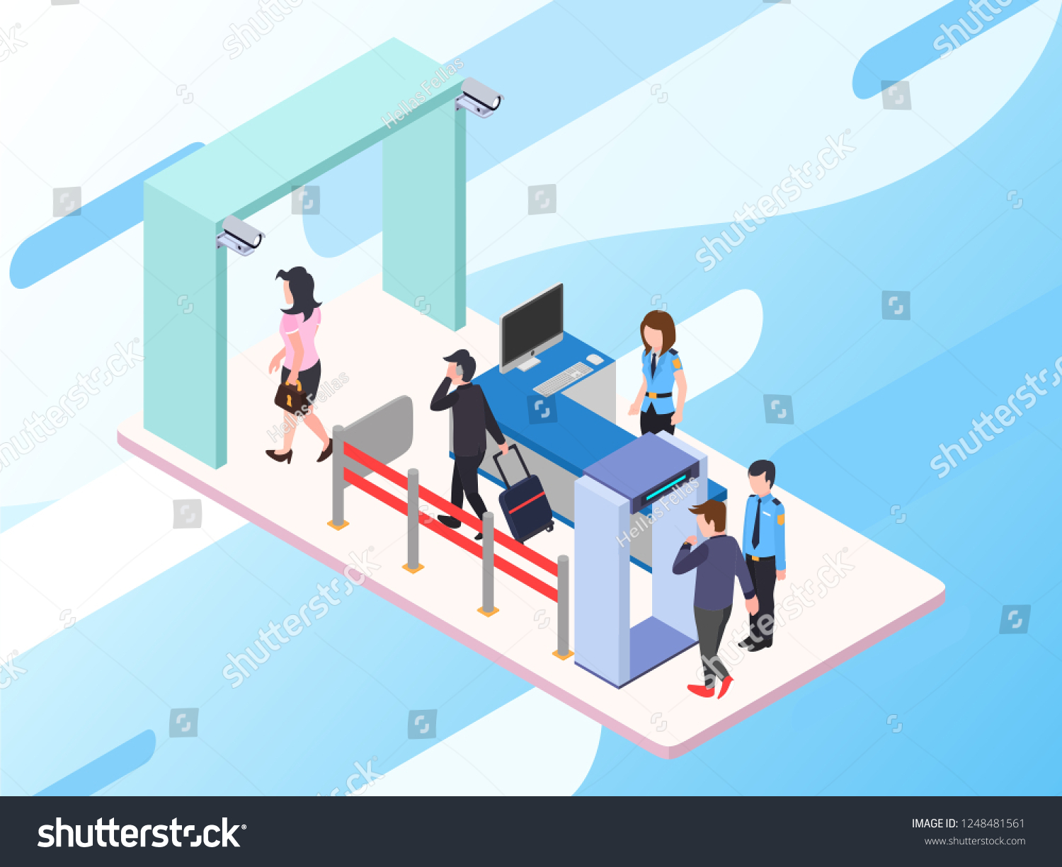 Isometric Vector Illustration Representing Security Checking Stock ...