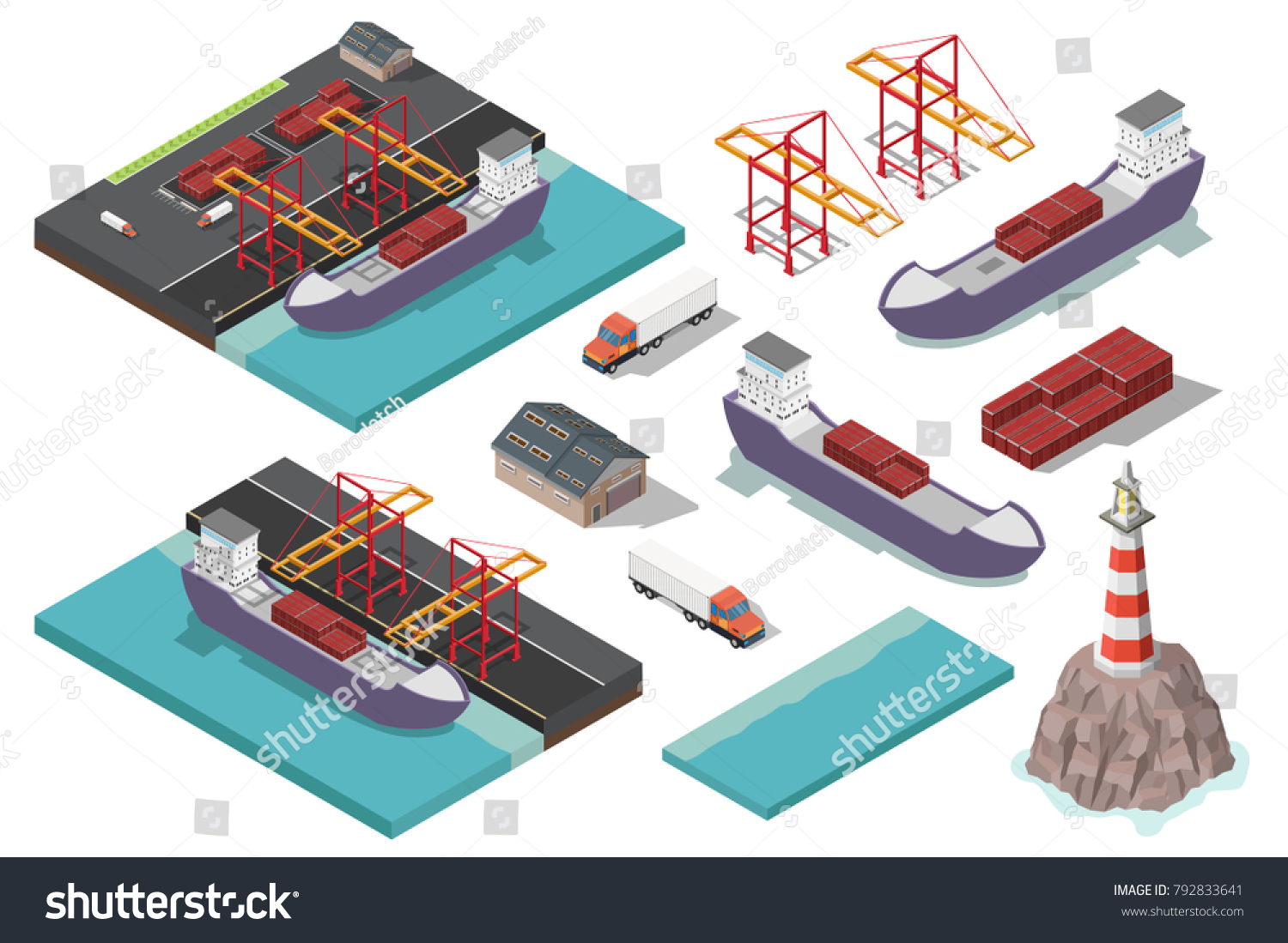Isometric Vector Port Ship Loading Logistic Stock Vector (Royalty Free ...