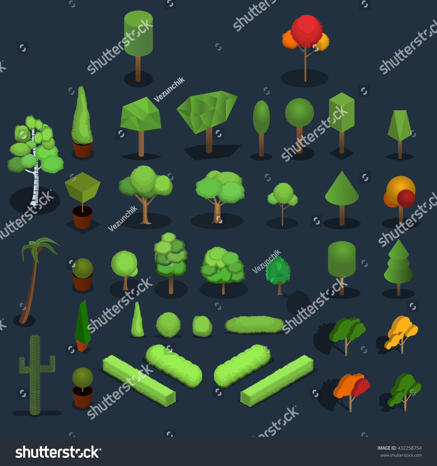 Isometric Vector Tree Set Different Trees Stock Vector (Royalty Free) 432258754