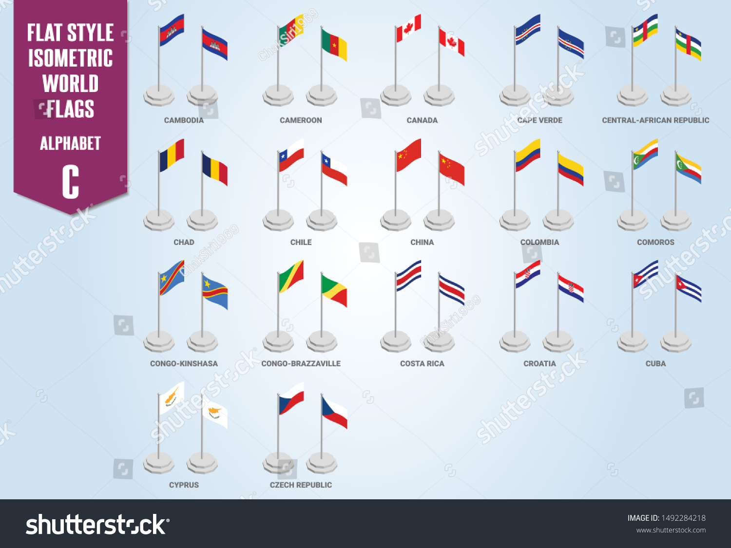 Isometric World Flags Alphabet C Countries: vector de stock (libre de ...