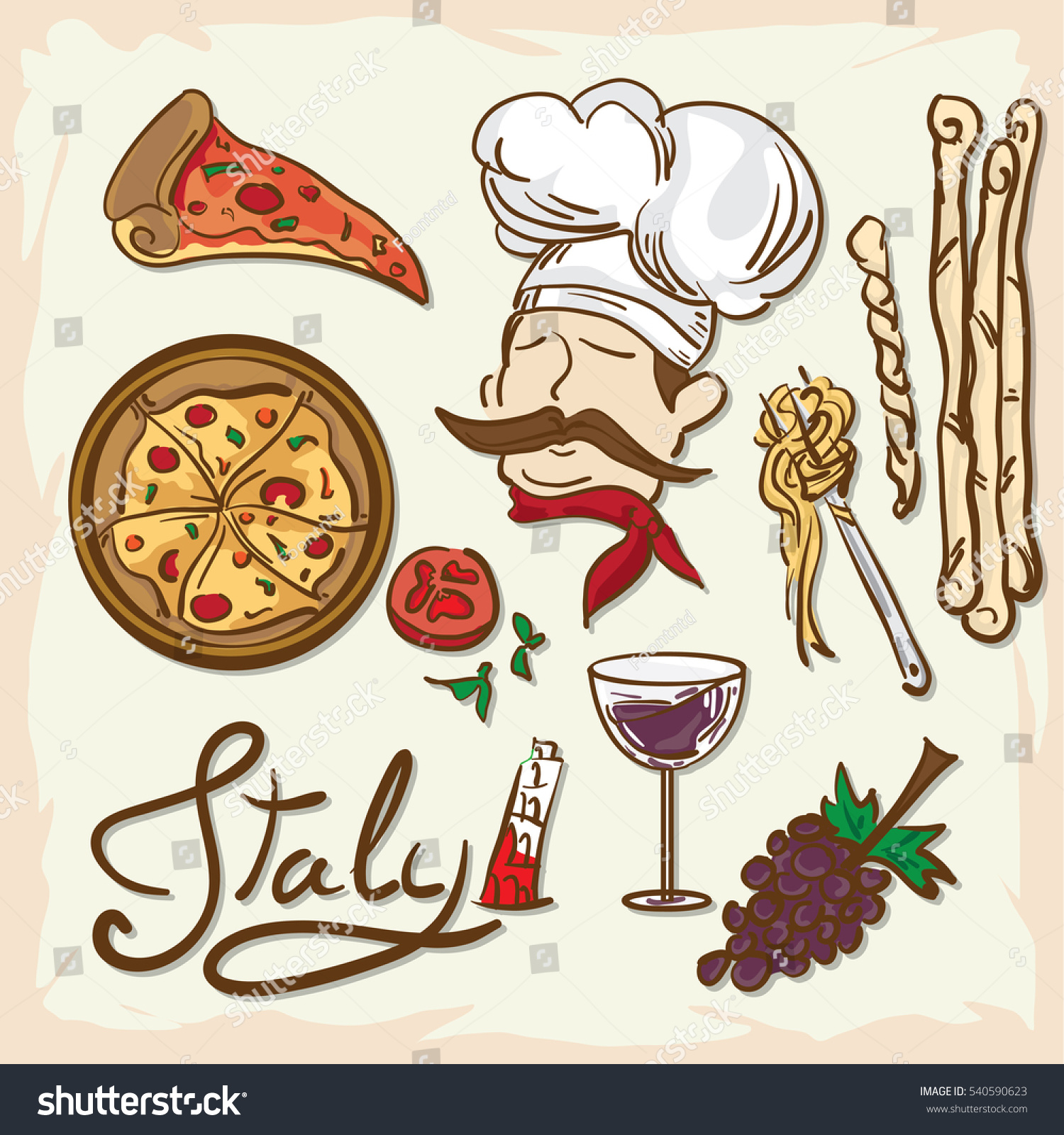 Italian Foods Objects: vector de stock (libre de regalías) 540590623 ...